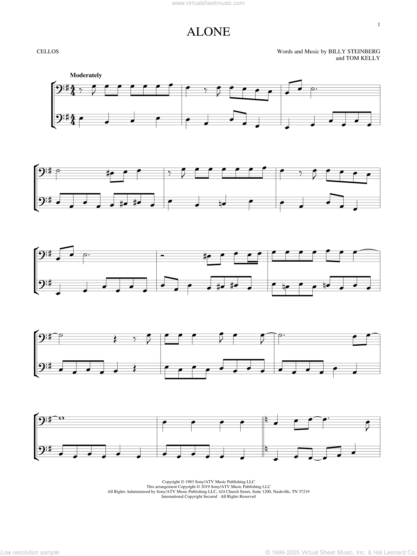 Alone sheet music for two cellos (duet, duets) (PDF-interactive)