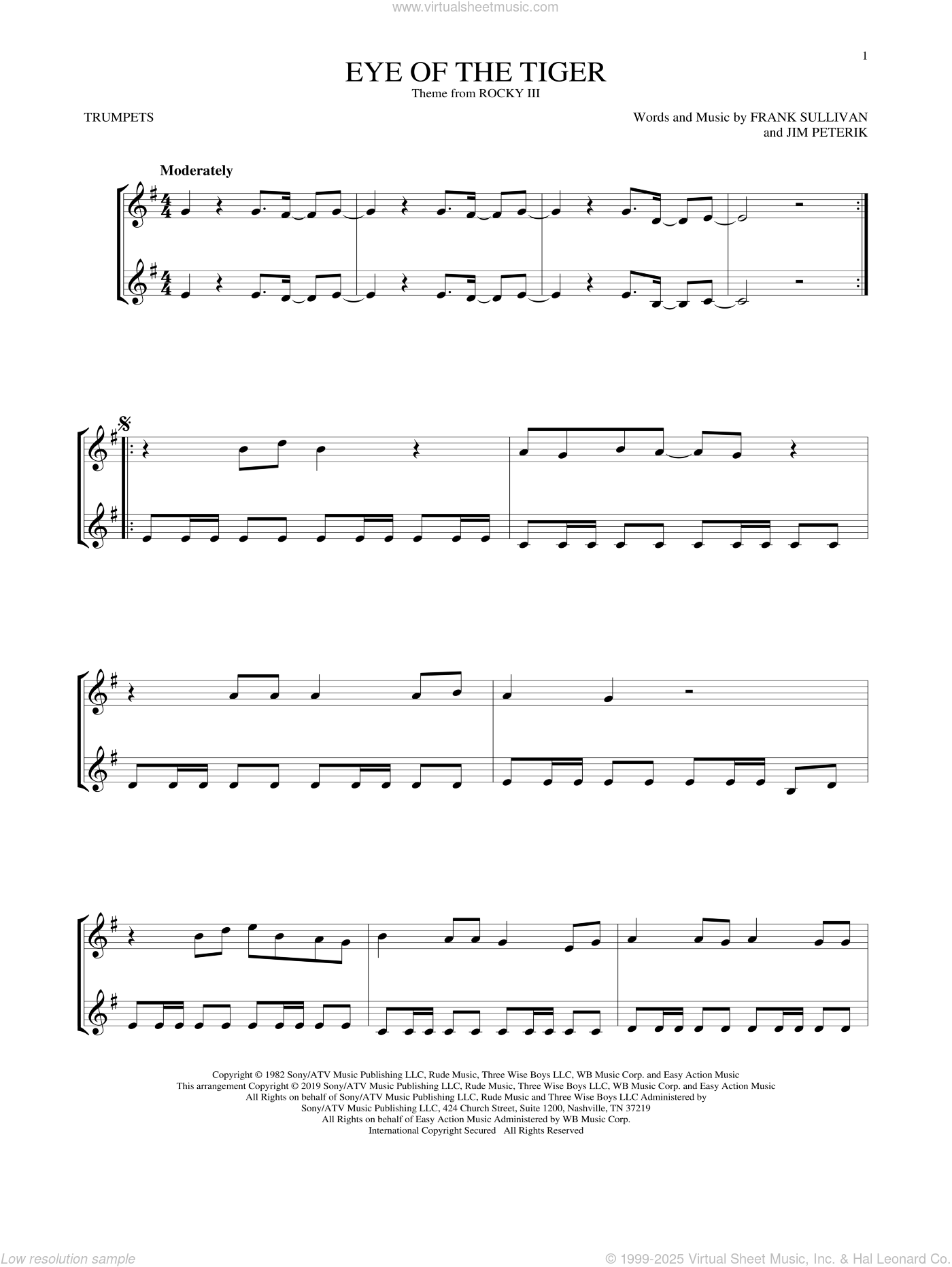 Eye Of The Tiger sheet music for two trumpets (duet, duets) (PDF)