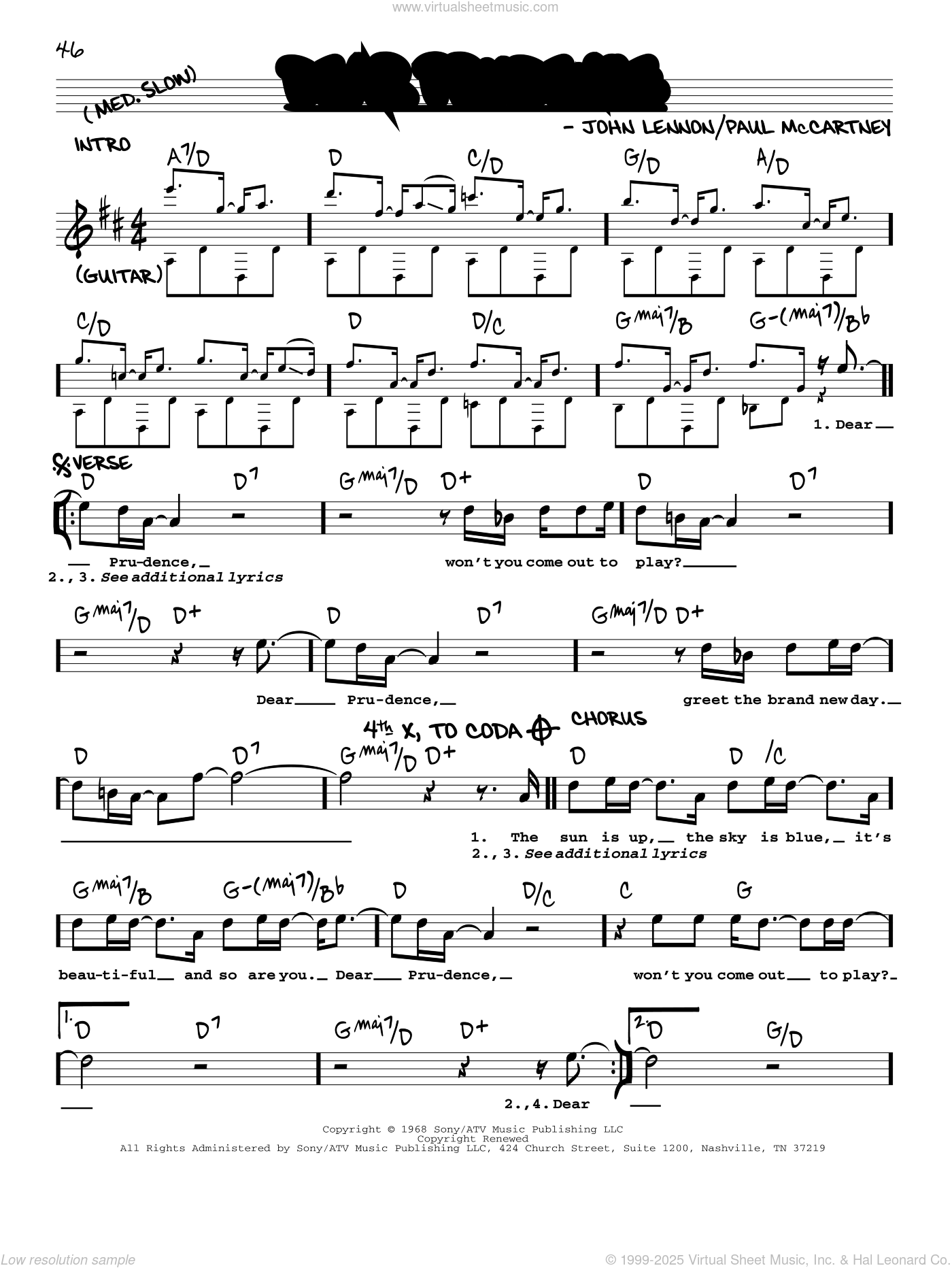 Dear Prudence [Jazz version] sheet music (real book with lyrics)