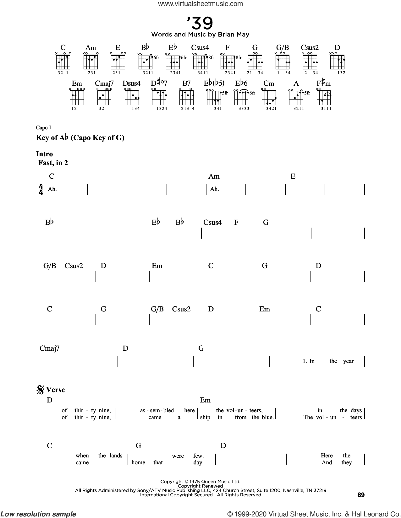 '39 sheet music for guitar solo (lead sheet) (PDF)