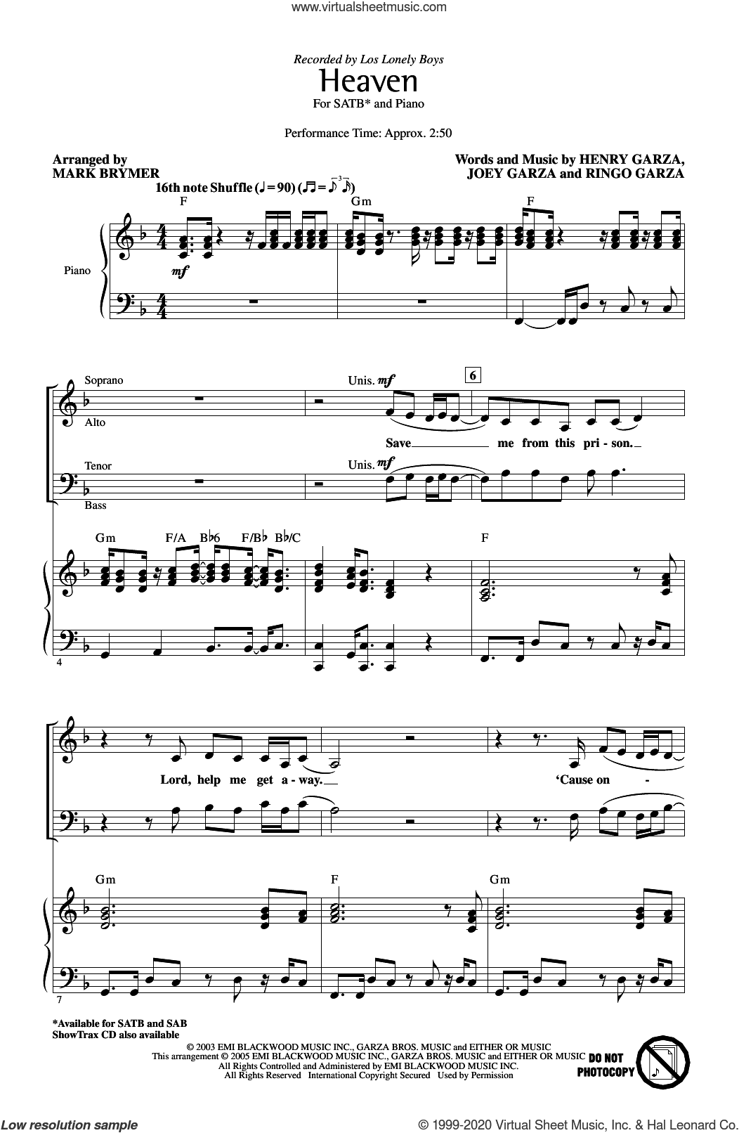 Heaven (arr. Mark Brymer) sheet music for choir (SATB: soprano, alto ...