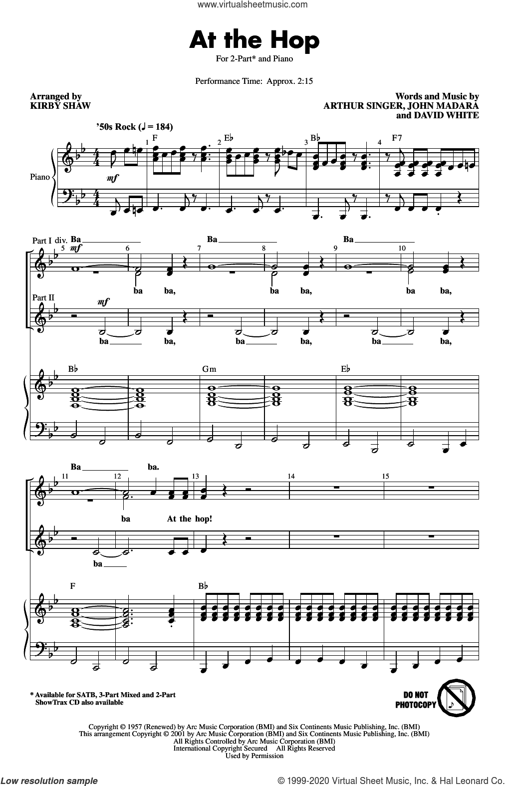 At The Hop (arr. Kirby Shaw) sheet music for choir (2-Part) (PDF)