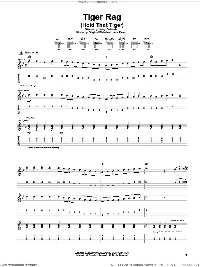 Tiger Rag (Hold That Tiger) sheet music for guitar (tablature)