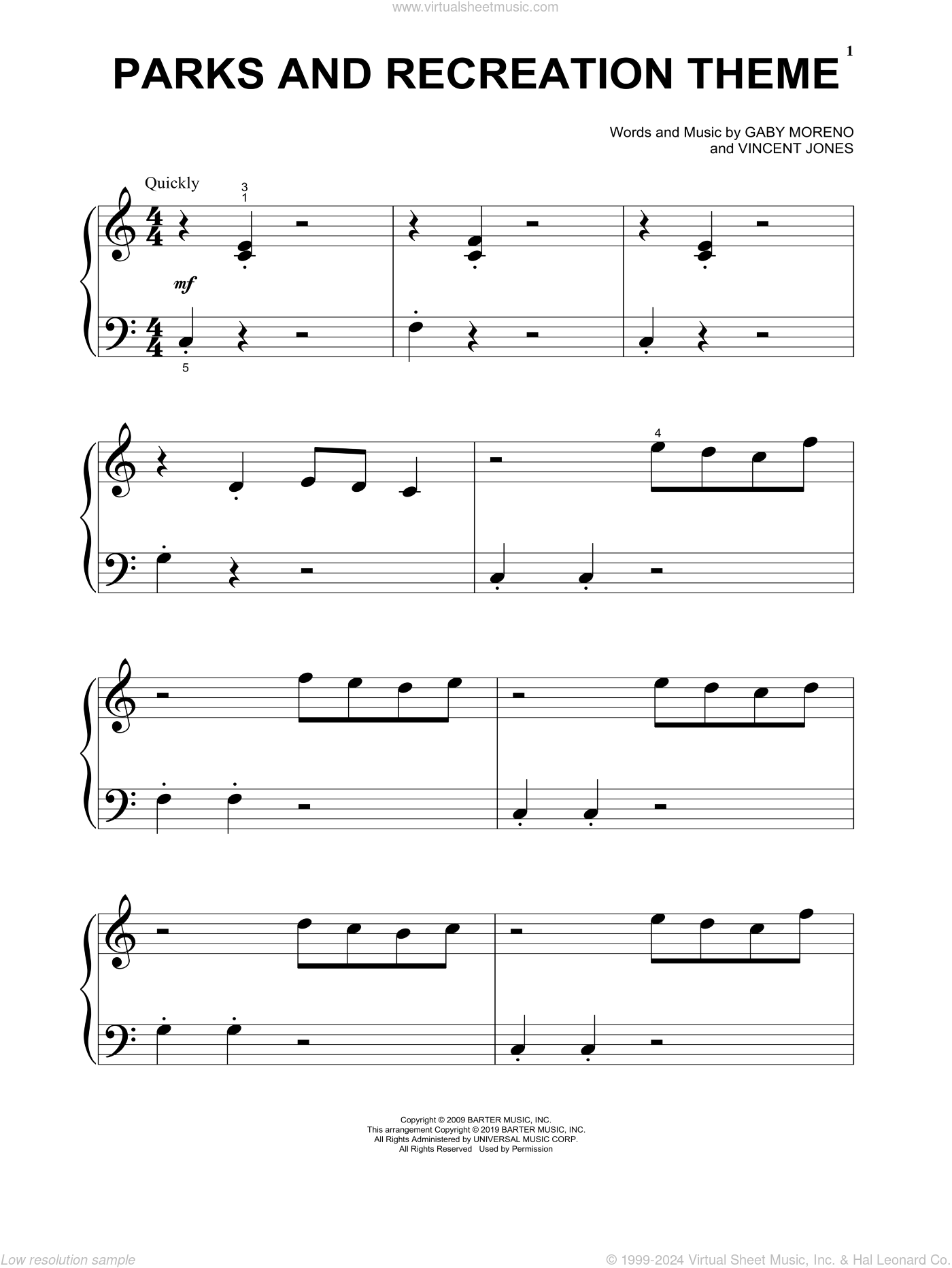 Parks And Recreation Theme, (beginner) sheet music for piano solo
