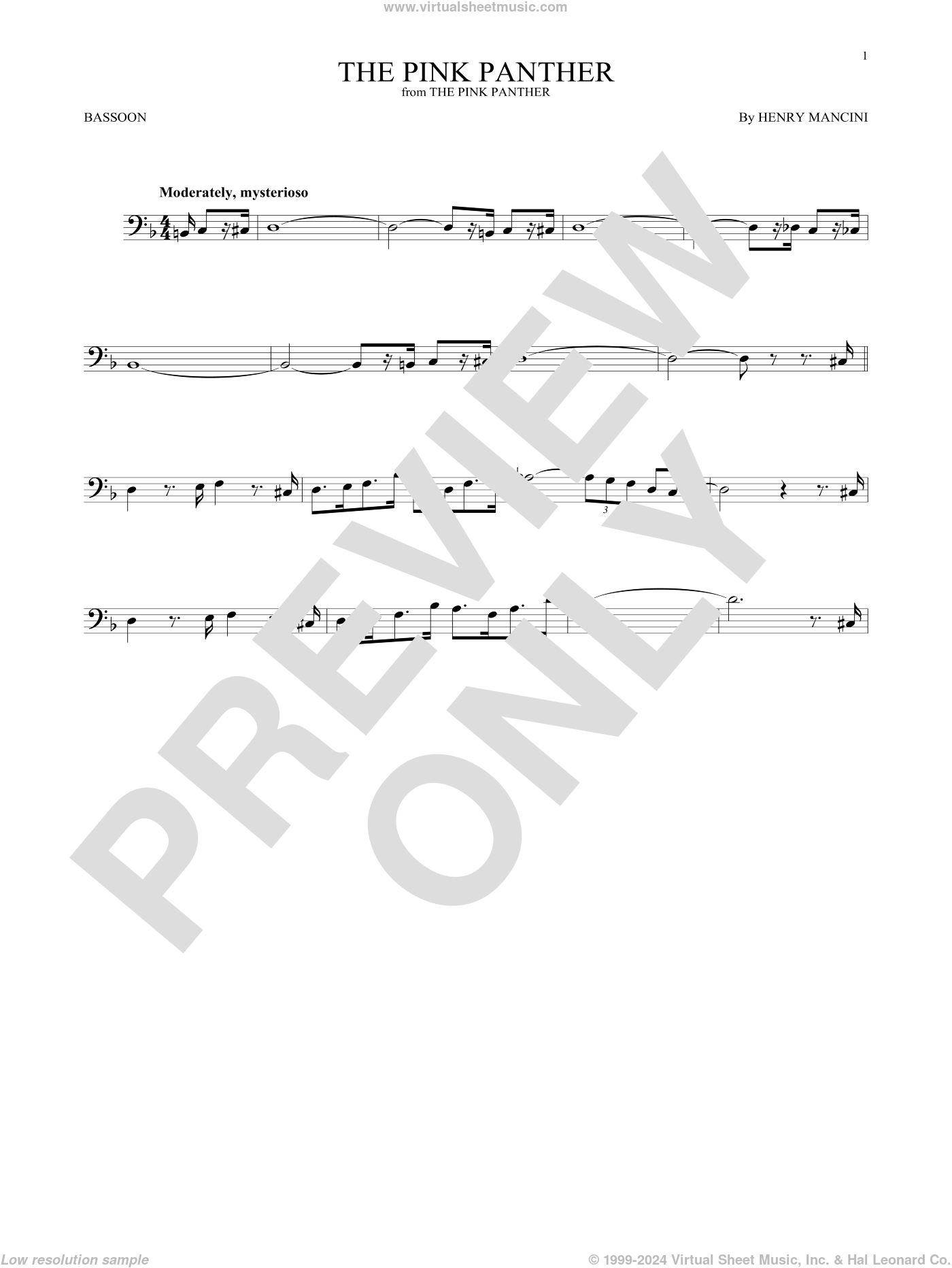 The Pink Panther sheet music for Bassoon Solo (PDF-interactive)