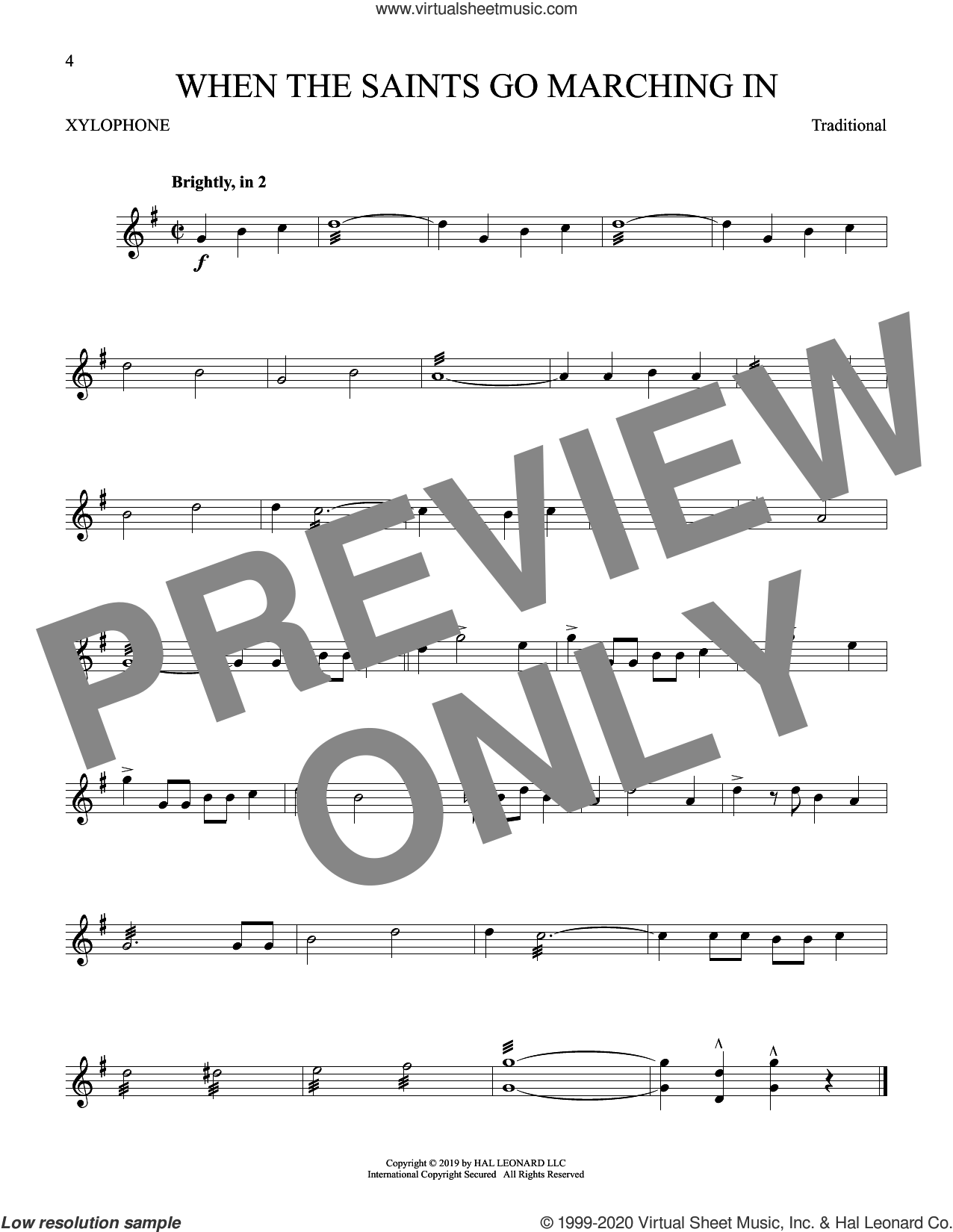 When The Saints Go Marching In sheet music for Xylophone Solo (xilofone ...