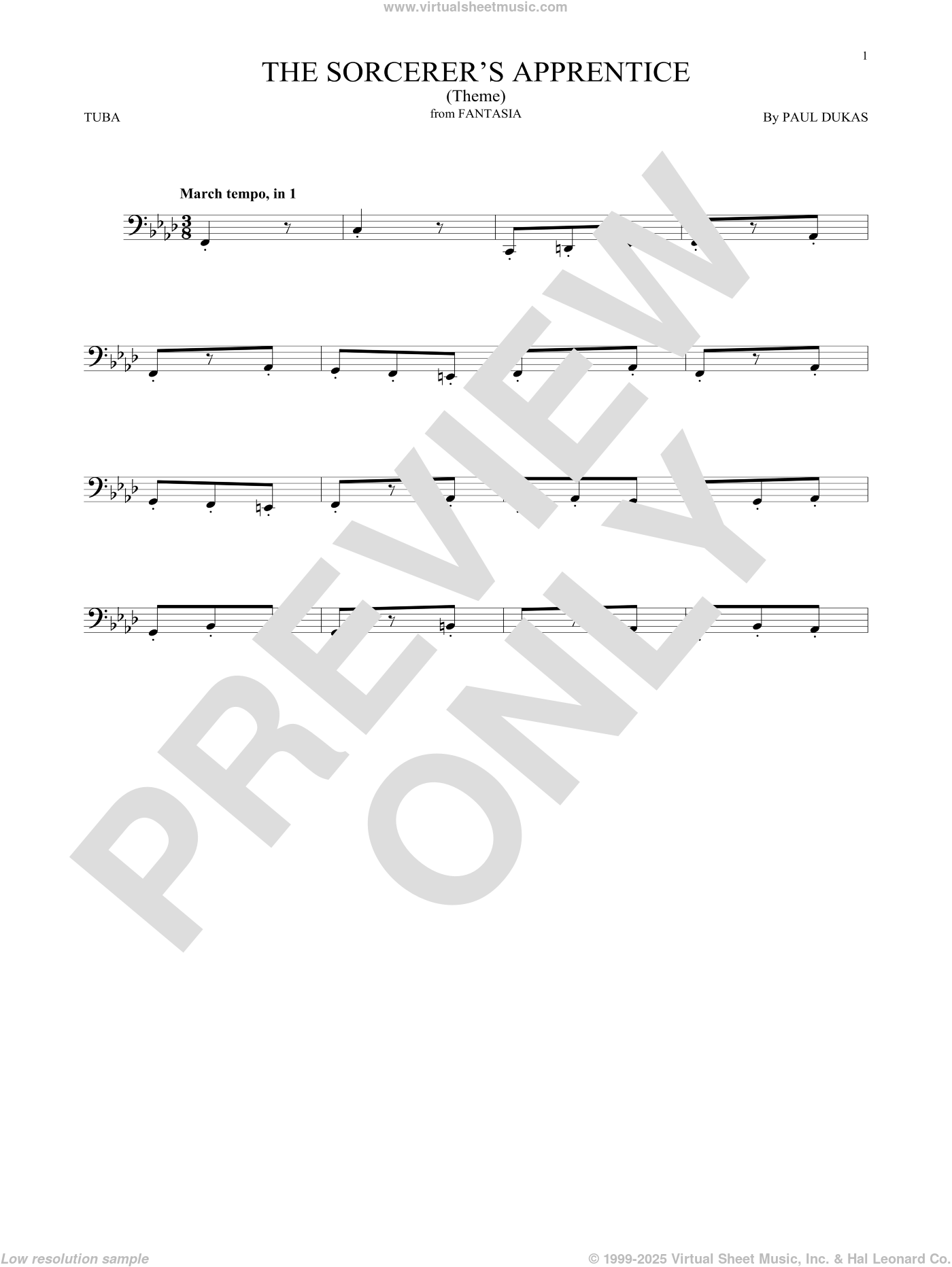 The Sorcerer's Apprentice (from Fantasia) sheet music for Tuba Solo (tuba)