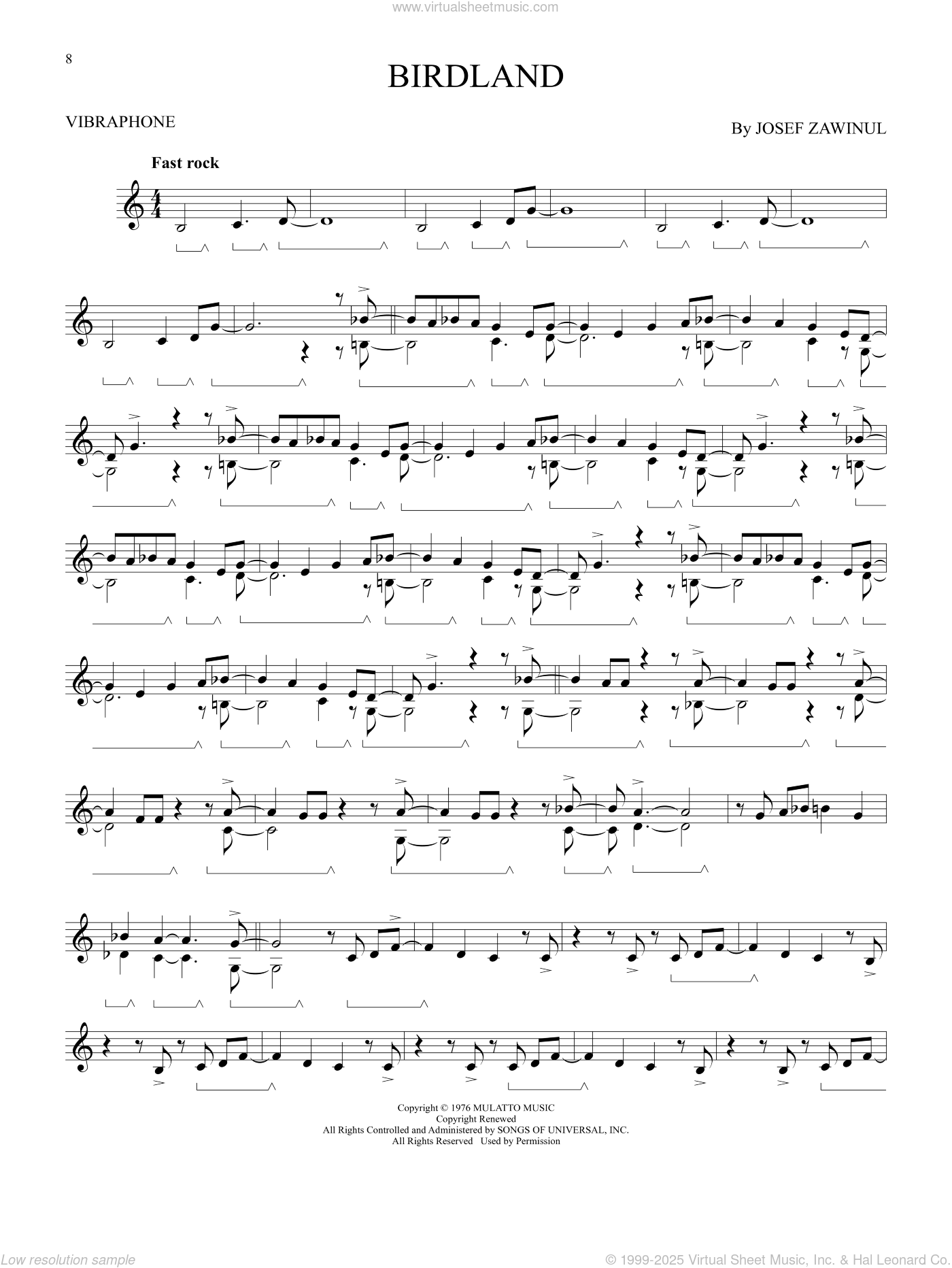 Birdland sheet music for Vibraphone Solo (PDF)