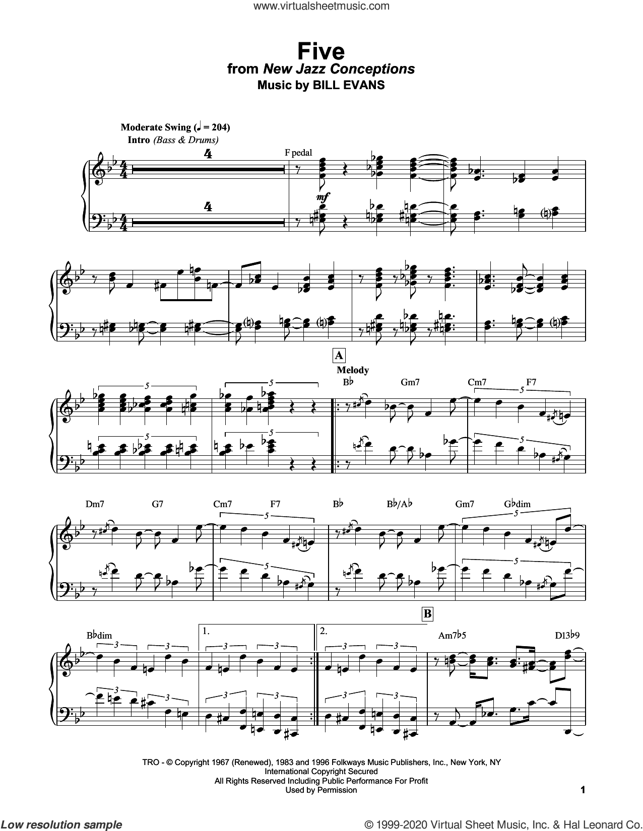 Five sheet music for piano solo (PDF-interactive)