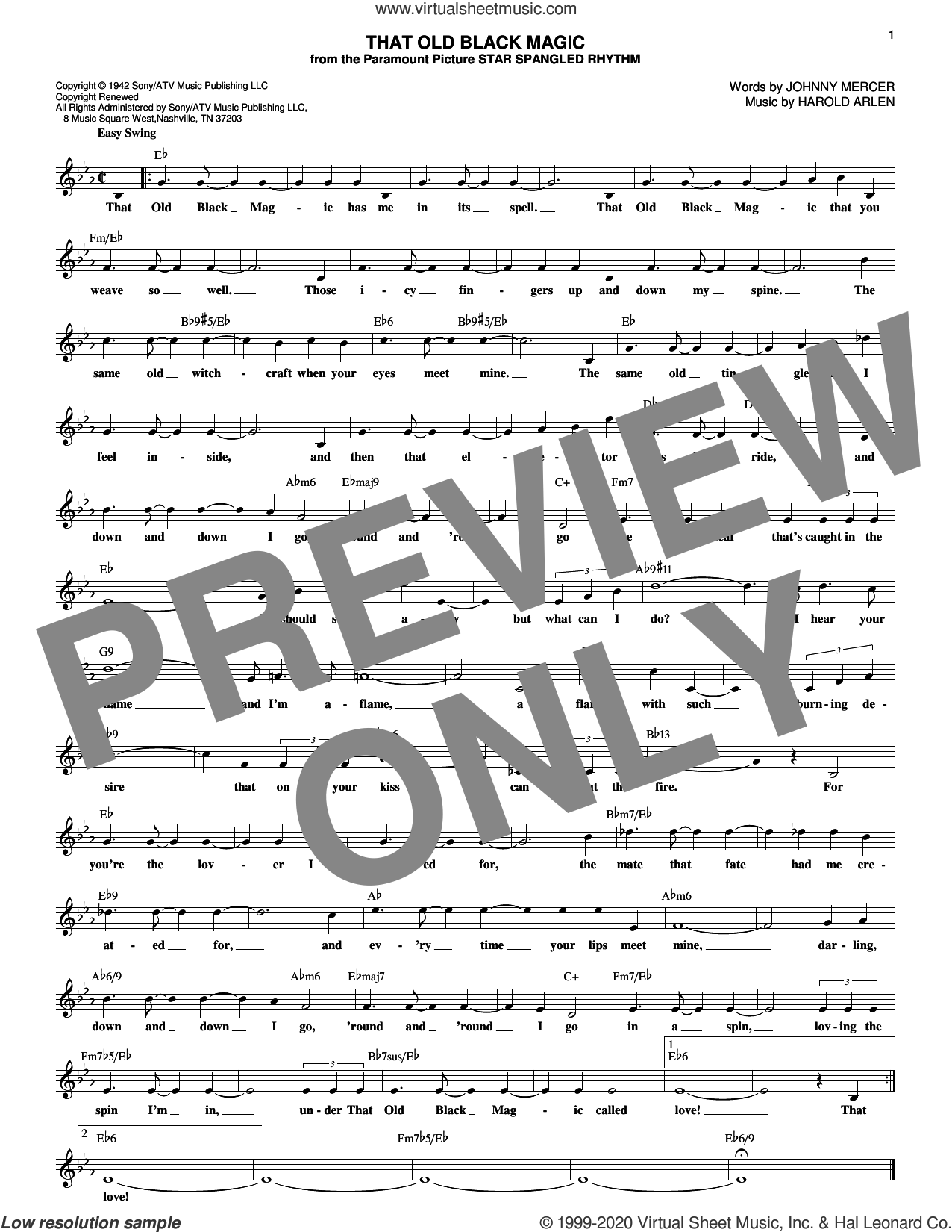 That Old Black Magic sheet music (fake book, (intermediate) (fake book)