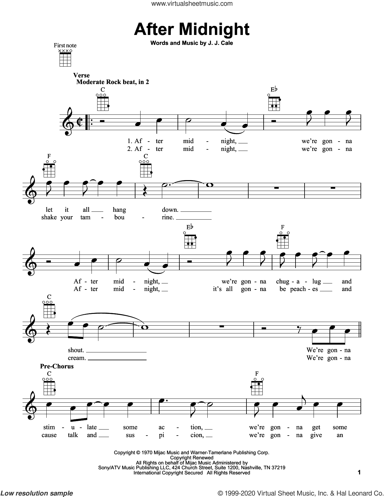 After Midnight sheet music for ukulele (PDF-interactive)