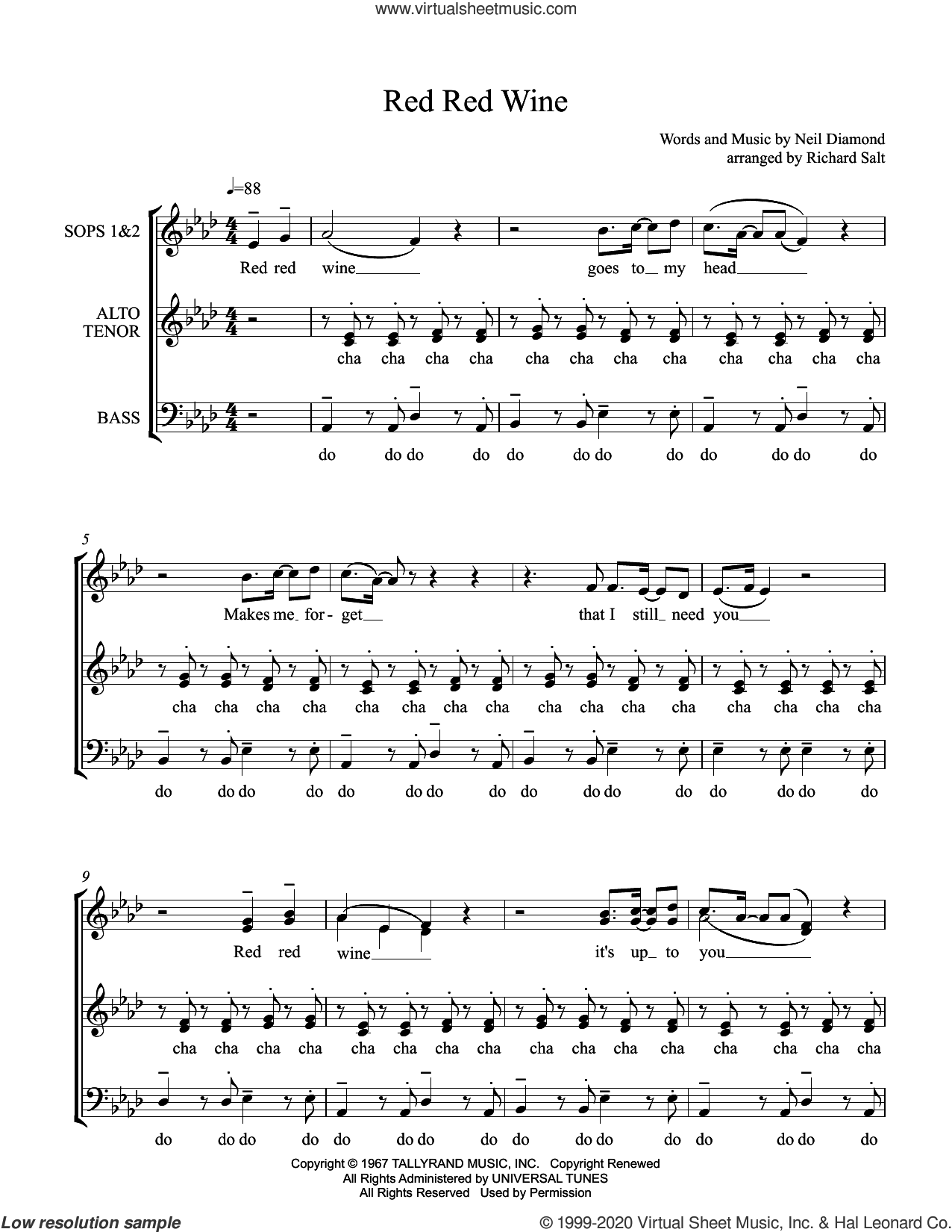 Red Red Wine (arr. Richard Salt) sheet music for choir (SSATB)