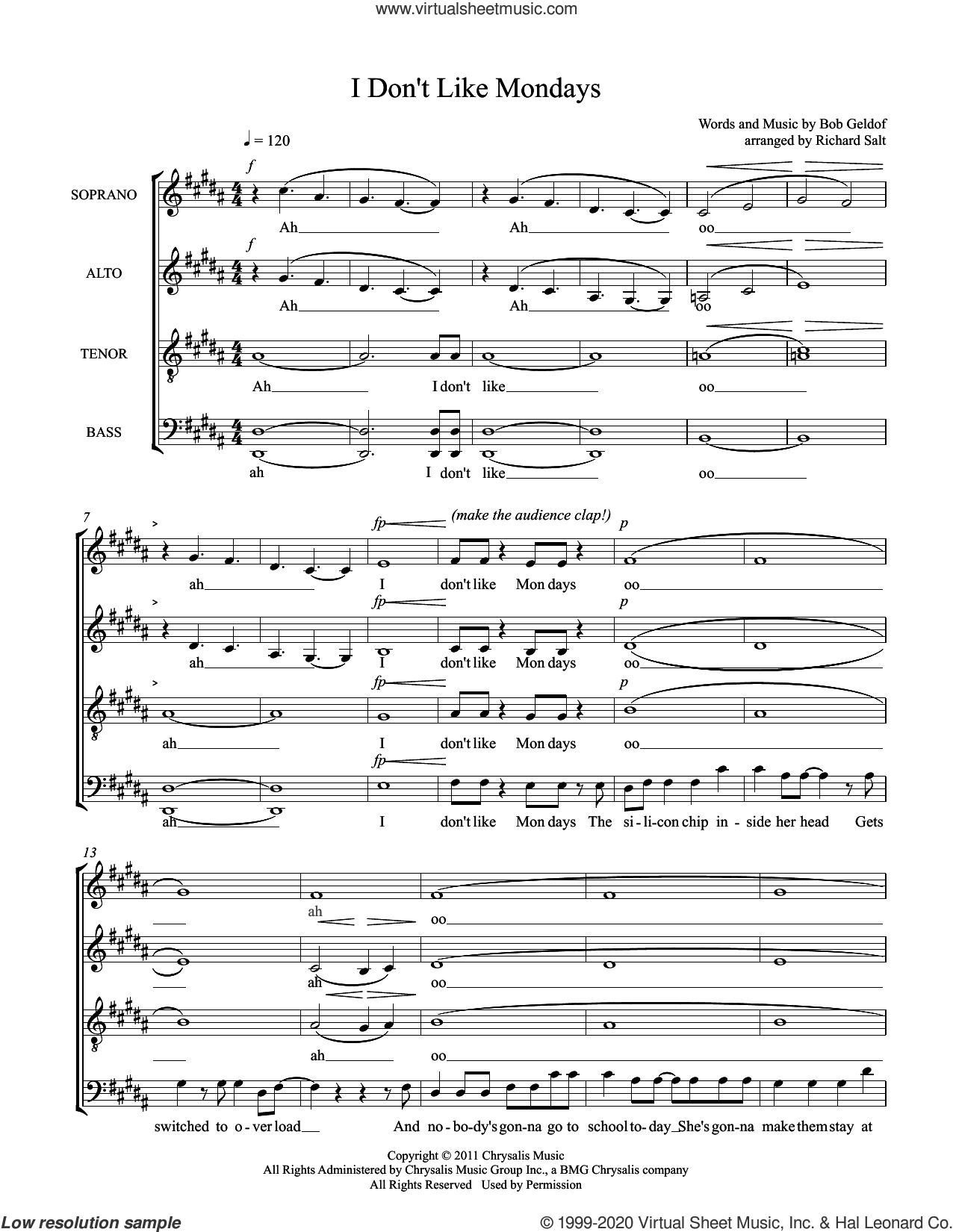 I Don't Like Mondays (arr. Richard Salt) sheet music for choir (SSAATTBB)
