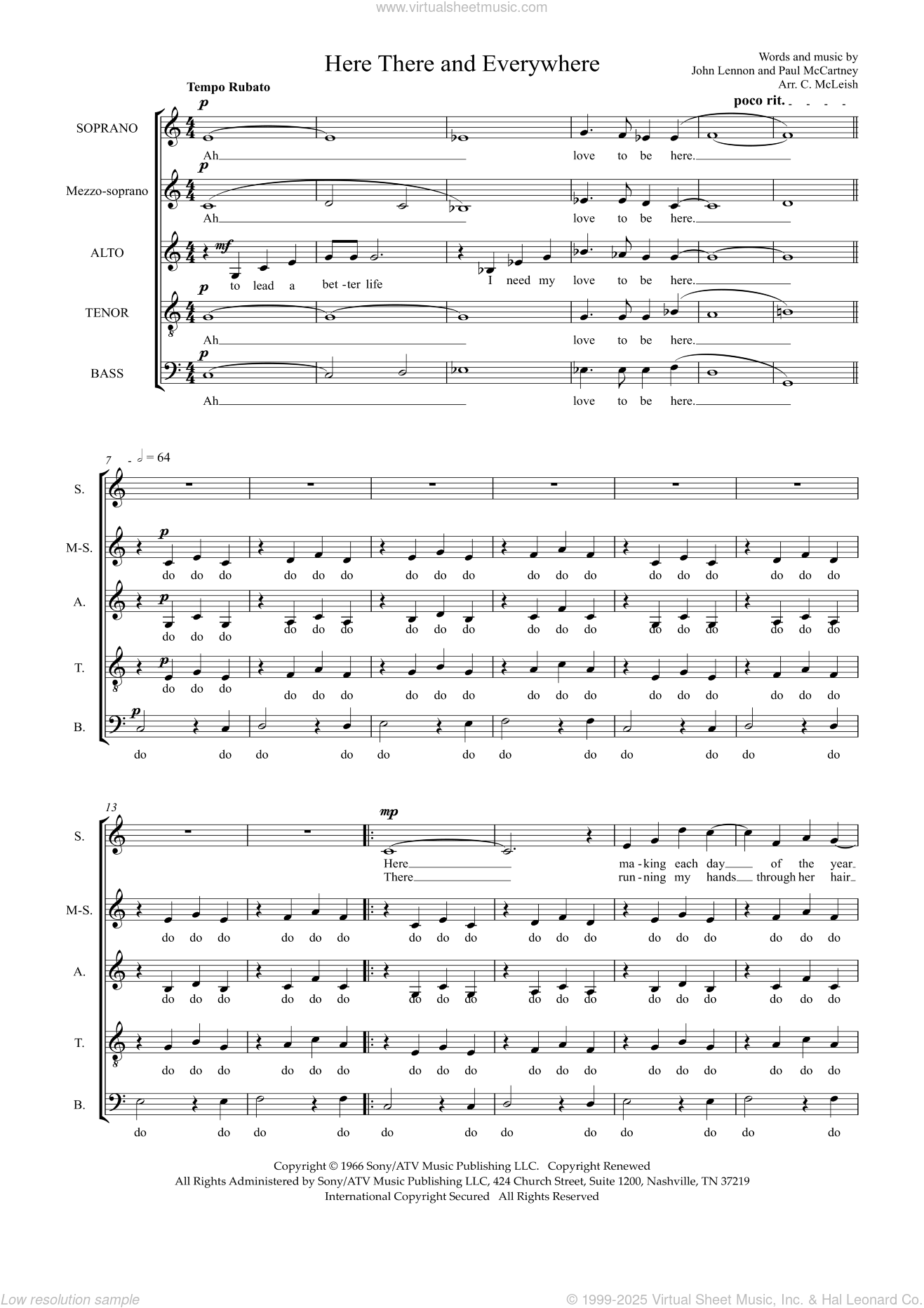 Here, There And Everywhere (arr. Craig McLeish) sheet music for choir (SSATB)