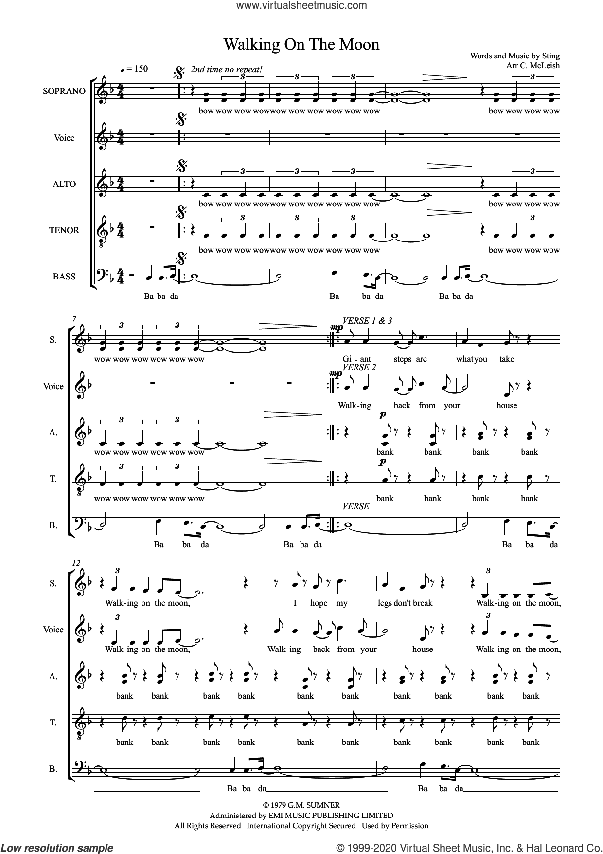Walking on the Moon (arr. Craig McLeish) sheet music for choir (SSAATB)