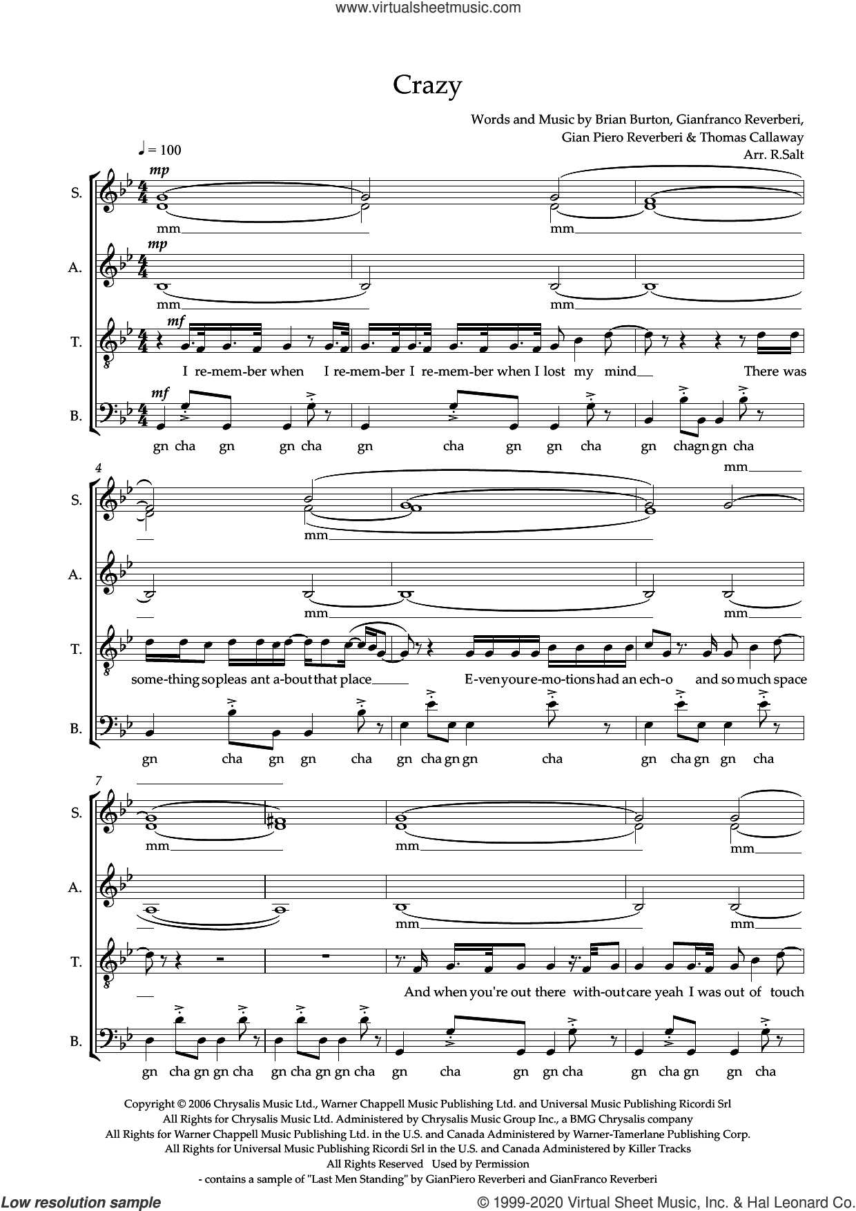 Crazy (arr. Richard Salt) sheet music for choir (SSAATBB) (PDF)
