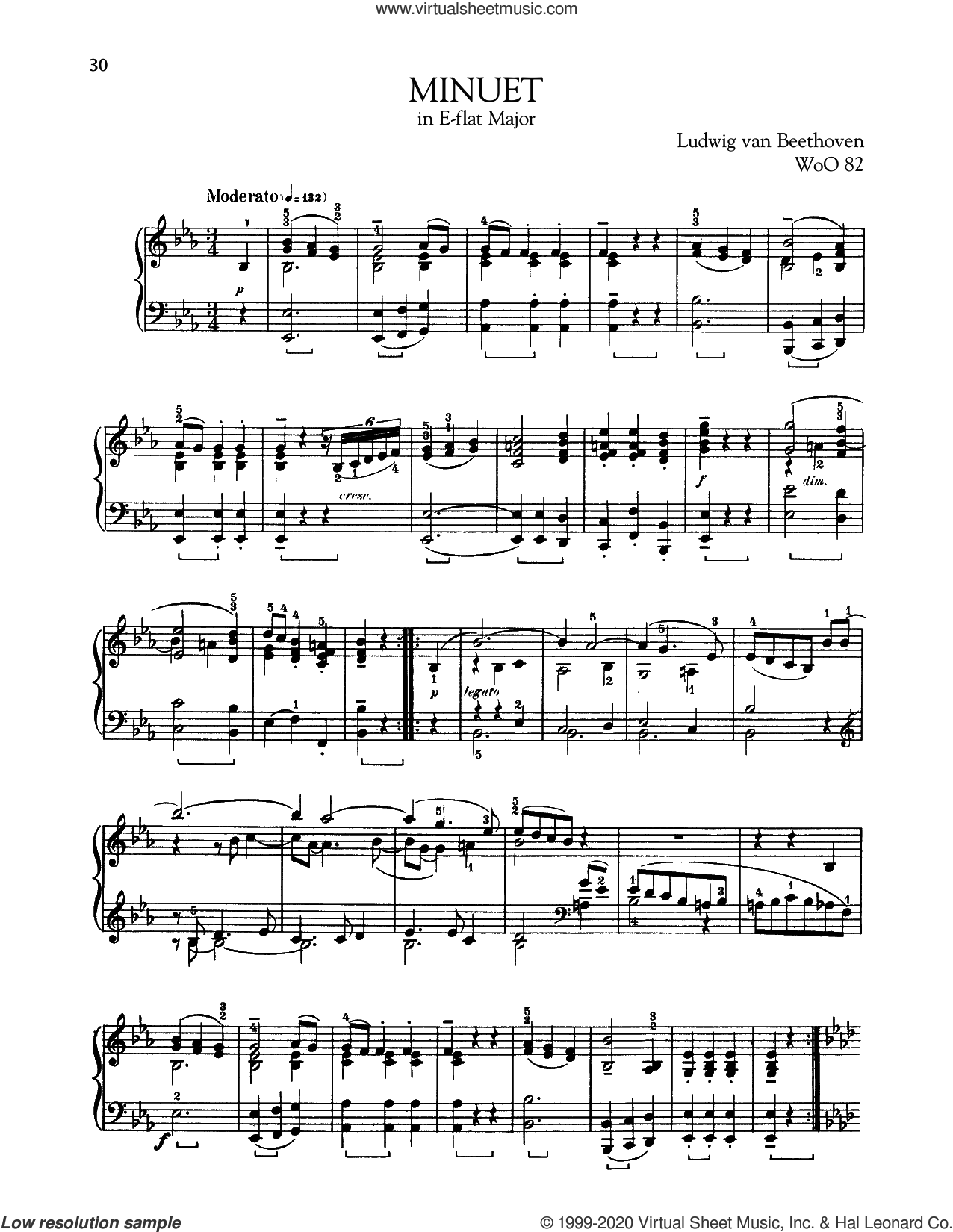 Minuet In E-Flat, WoO 82 sheet music for piano solo (PDF)