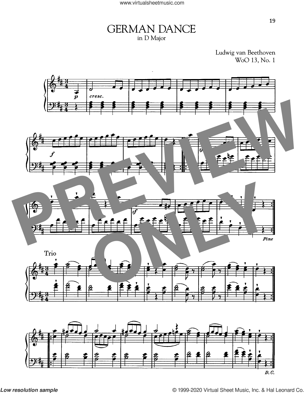 German Dance In D Major, WoO 13, No. 1 sheet music for piano solo