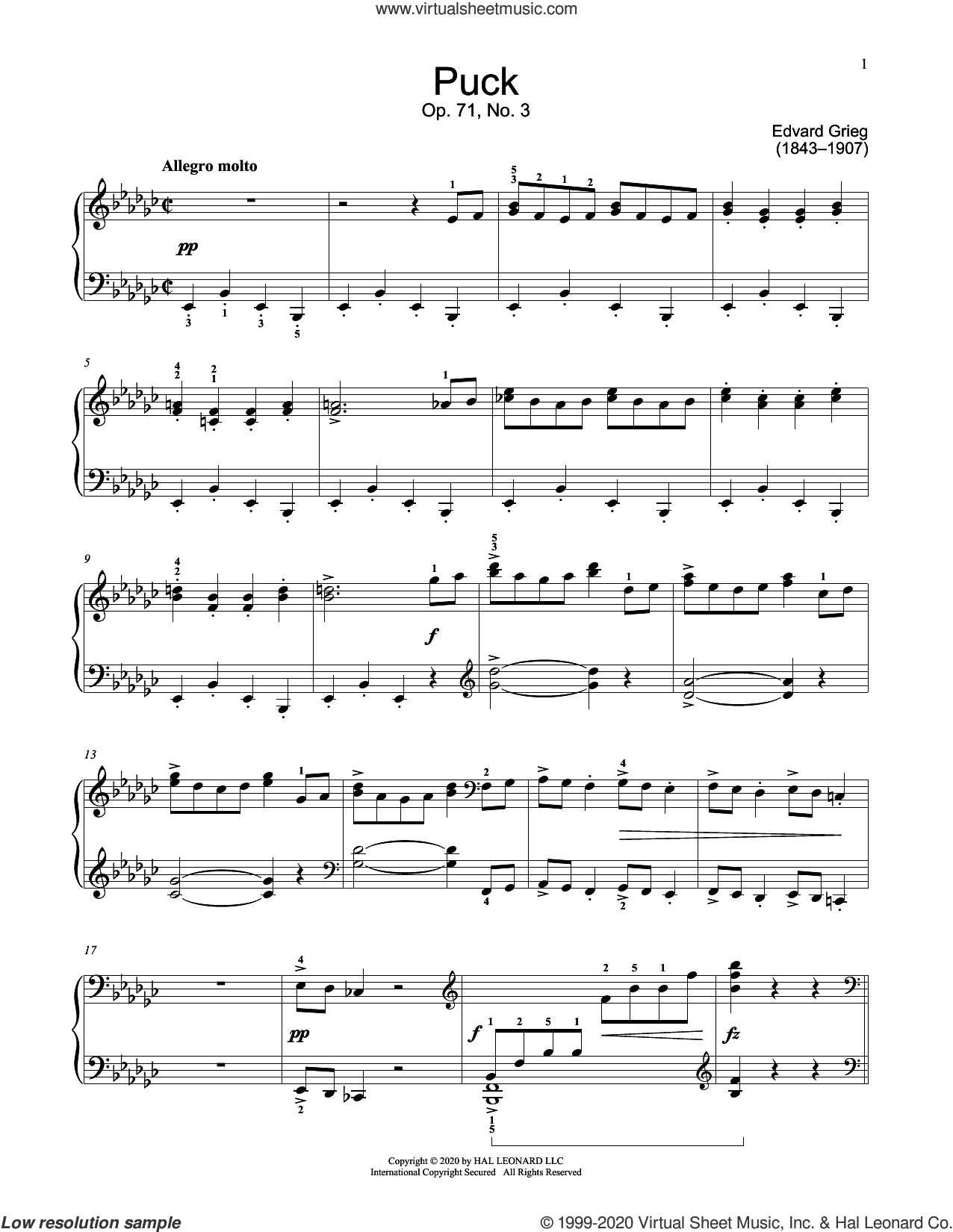 Puck, Op. 71, No. 3 sheet music (beginner) for piano solo (elementary)