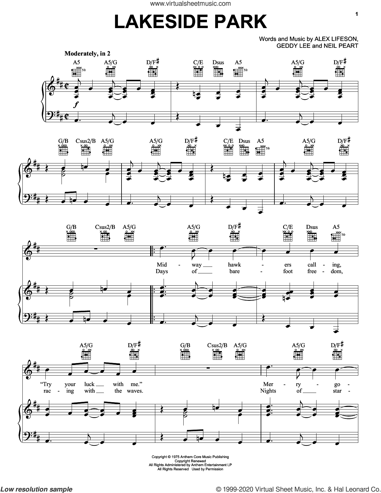 Lakeside Park sheet music for voice, piano or guitar (PDF)