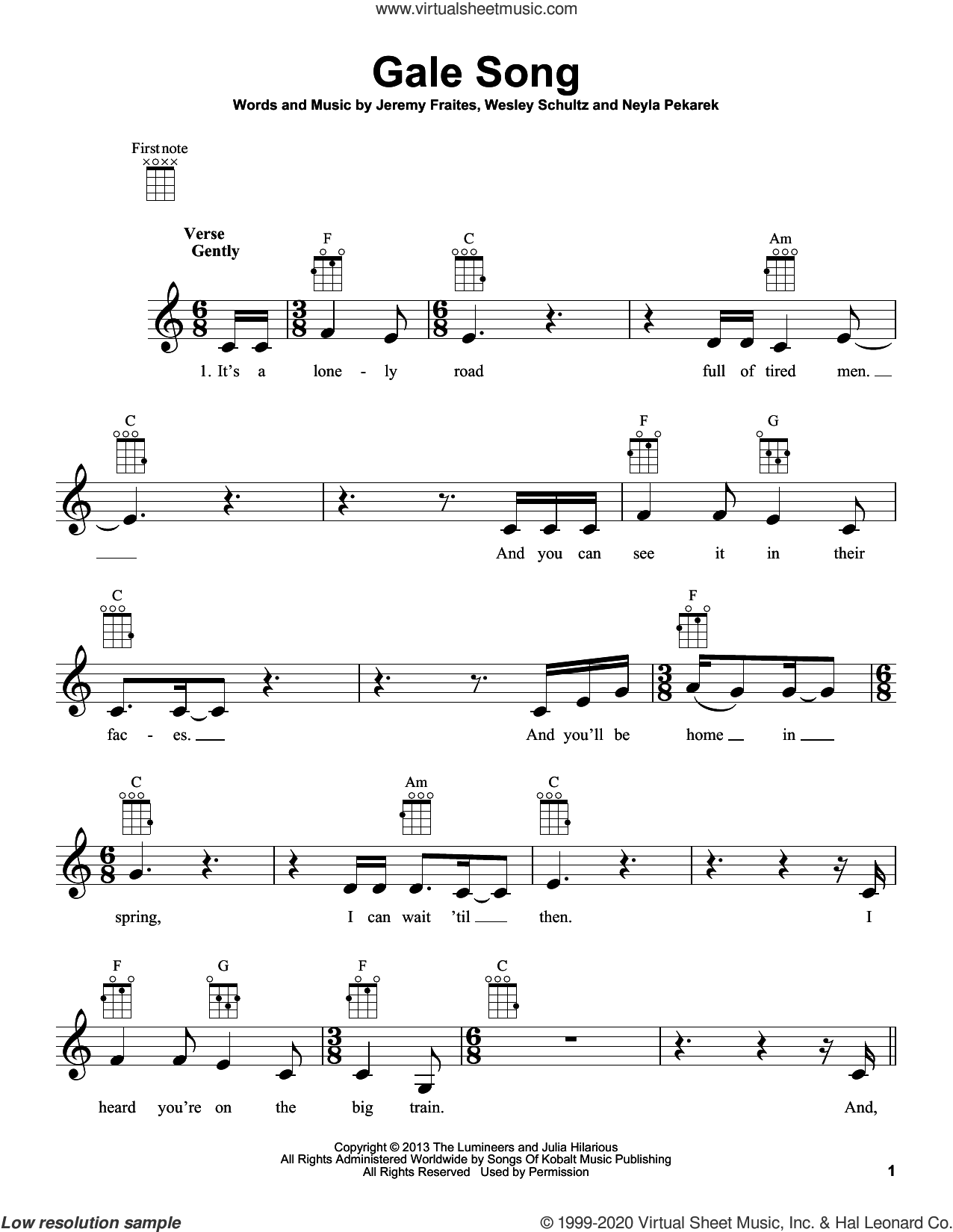 Gale Song sheet music for ukulele (PDF-interactive)