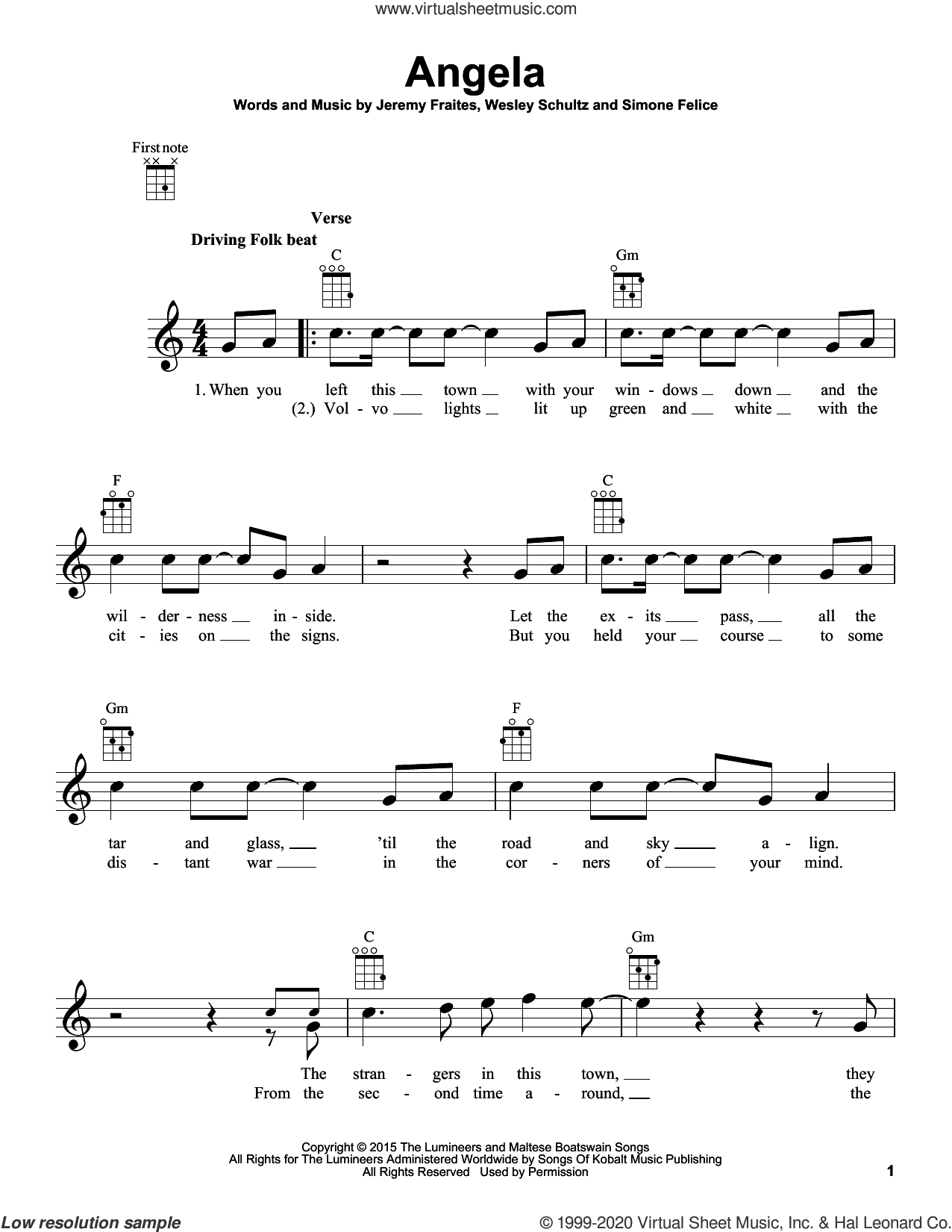 Angela sheet music for ukulele (PDF-interactive)