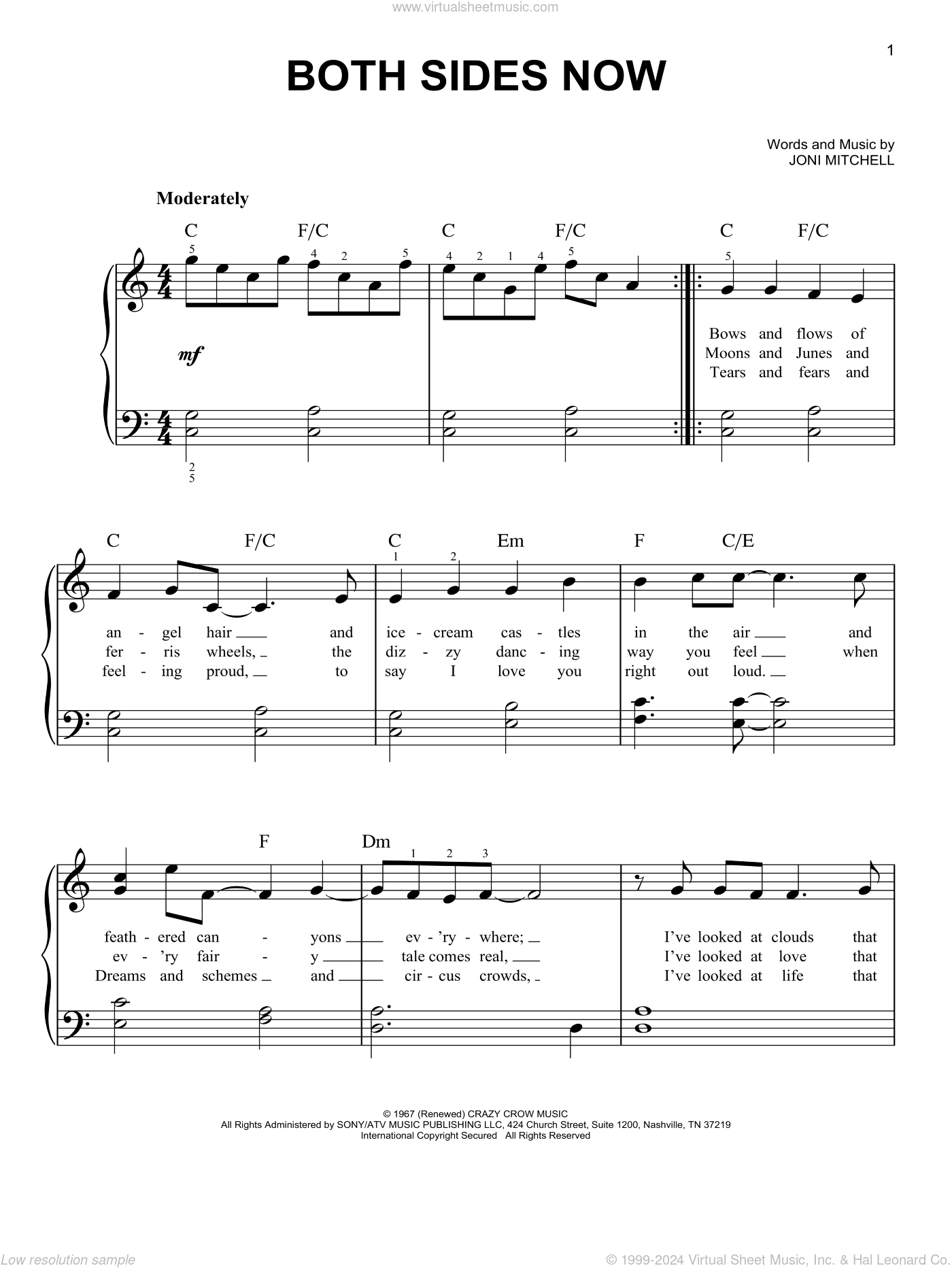 Both Sides Now sheet music for piano solo (PDF-interactive)
