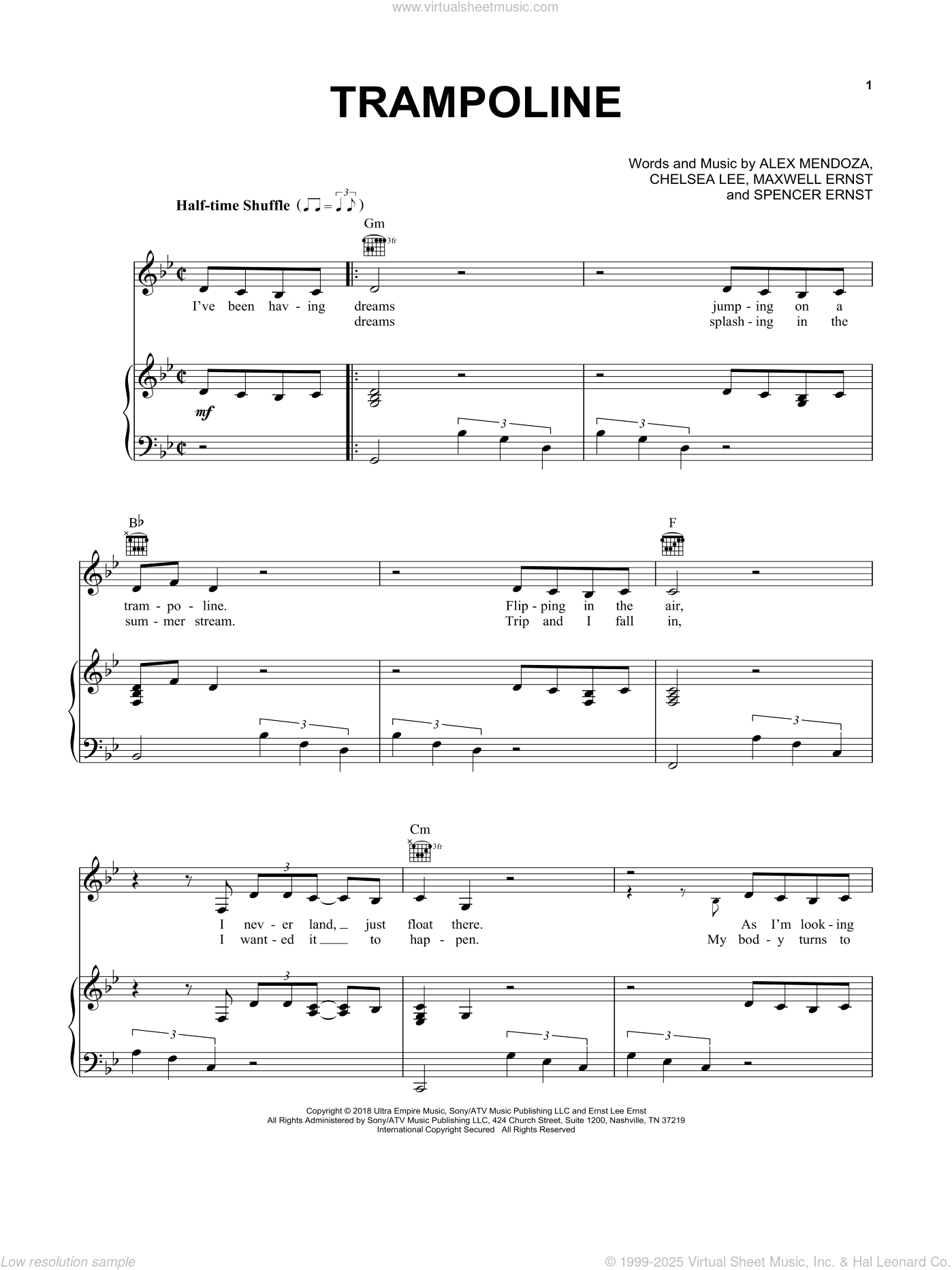 SHAED: Trampoline sheet music for voice, piano or guitar (PDF)