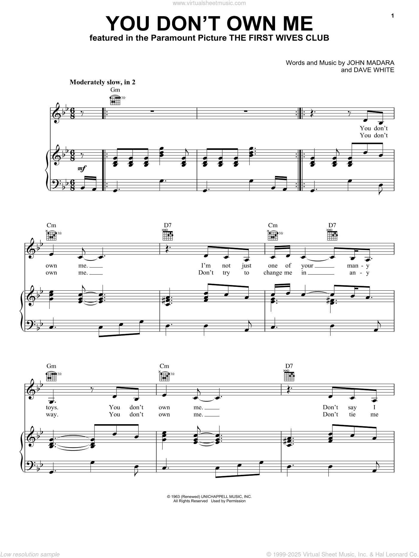 You Don't Own Me sheet music for voice, piano or guitar (PDF)