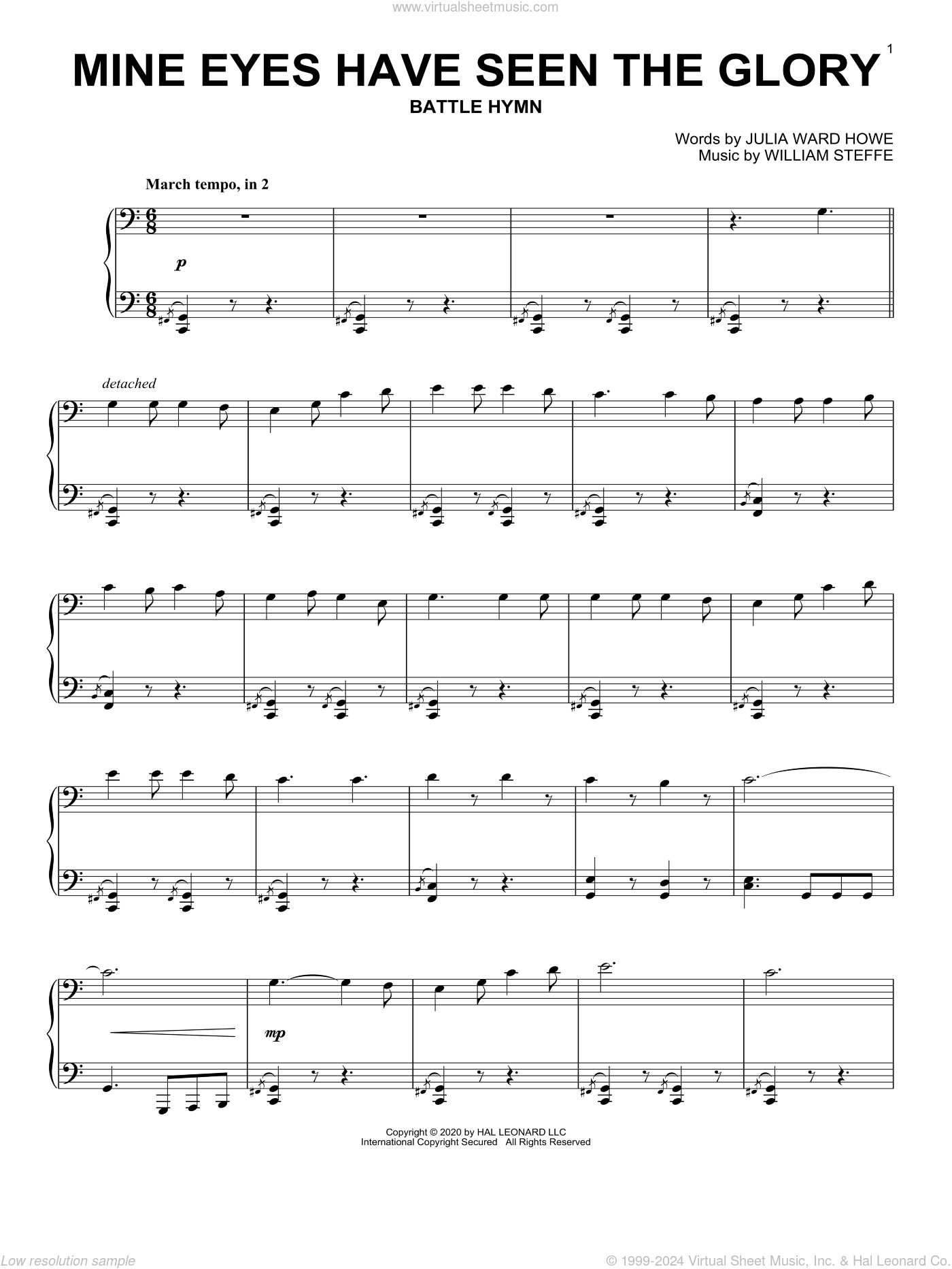 Mine Eyes Have Seen The Glory sheet music for piano solo (PDF)