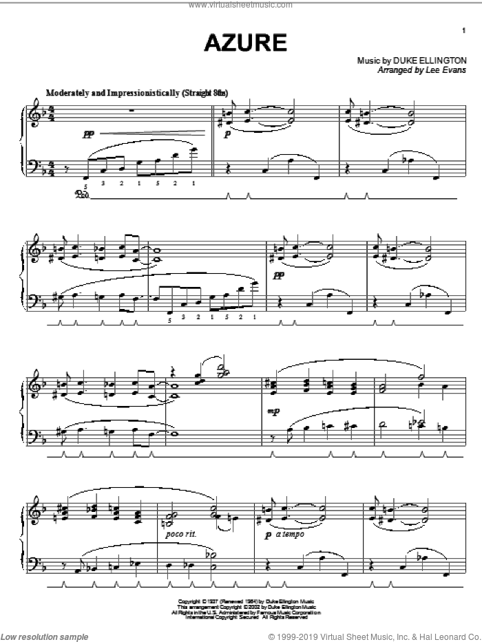 Azure sheet music for piano solo (PDF-interactive)