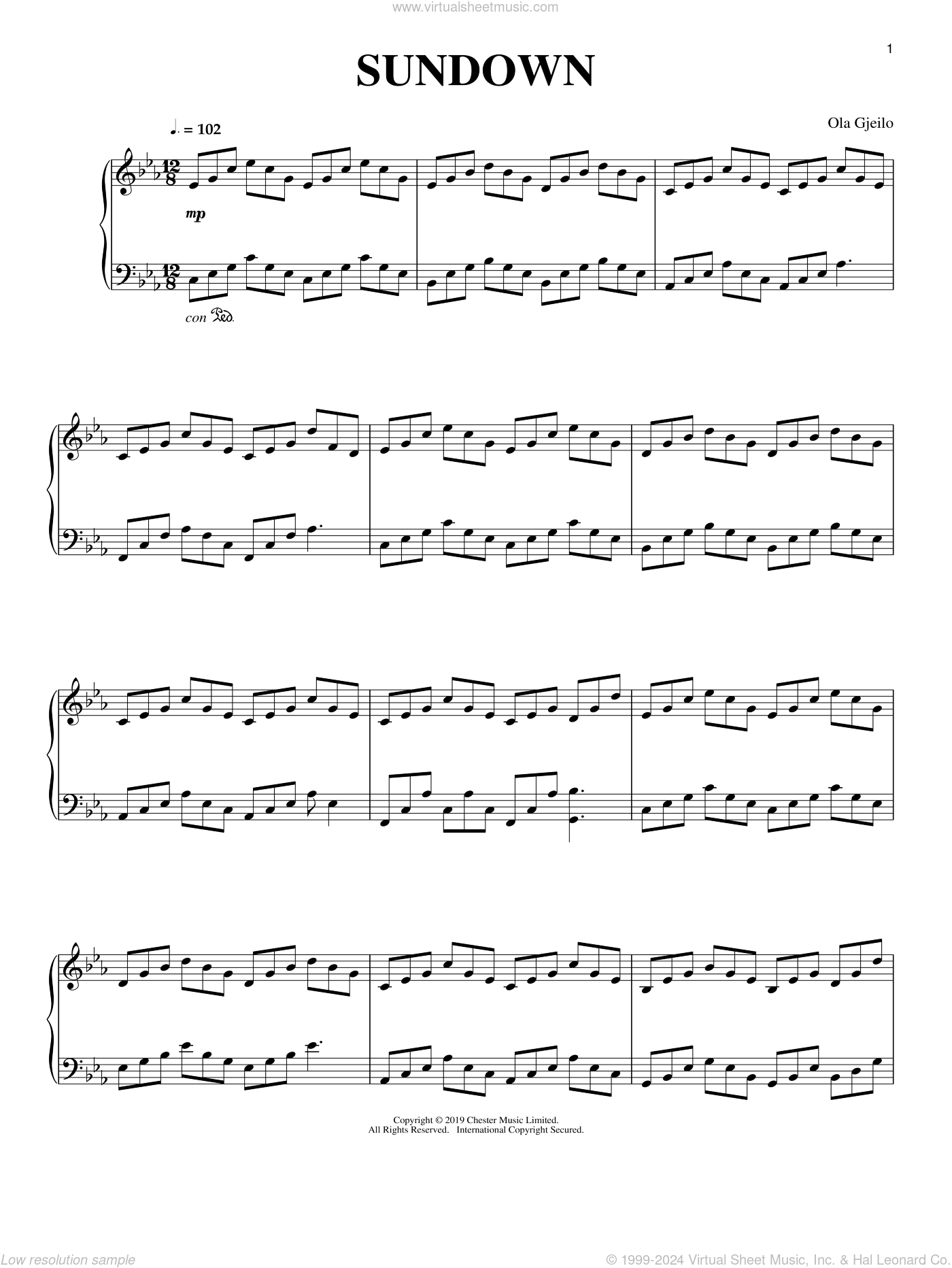 Sundown sheet music for piano solo (PDF-interactive)