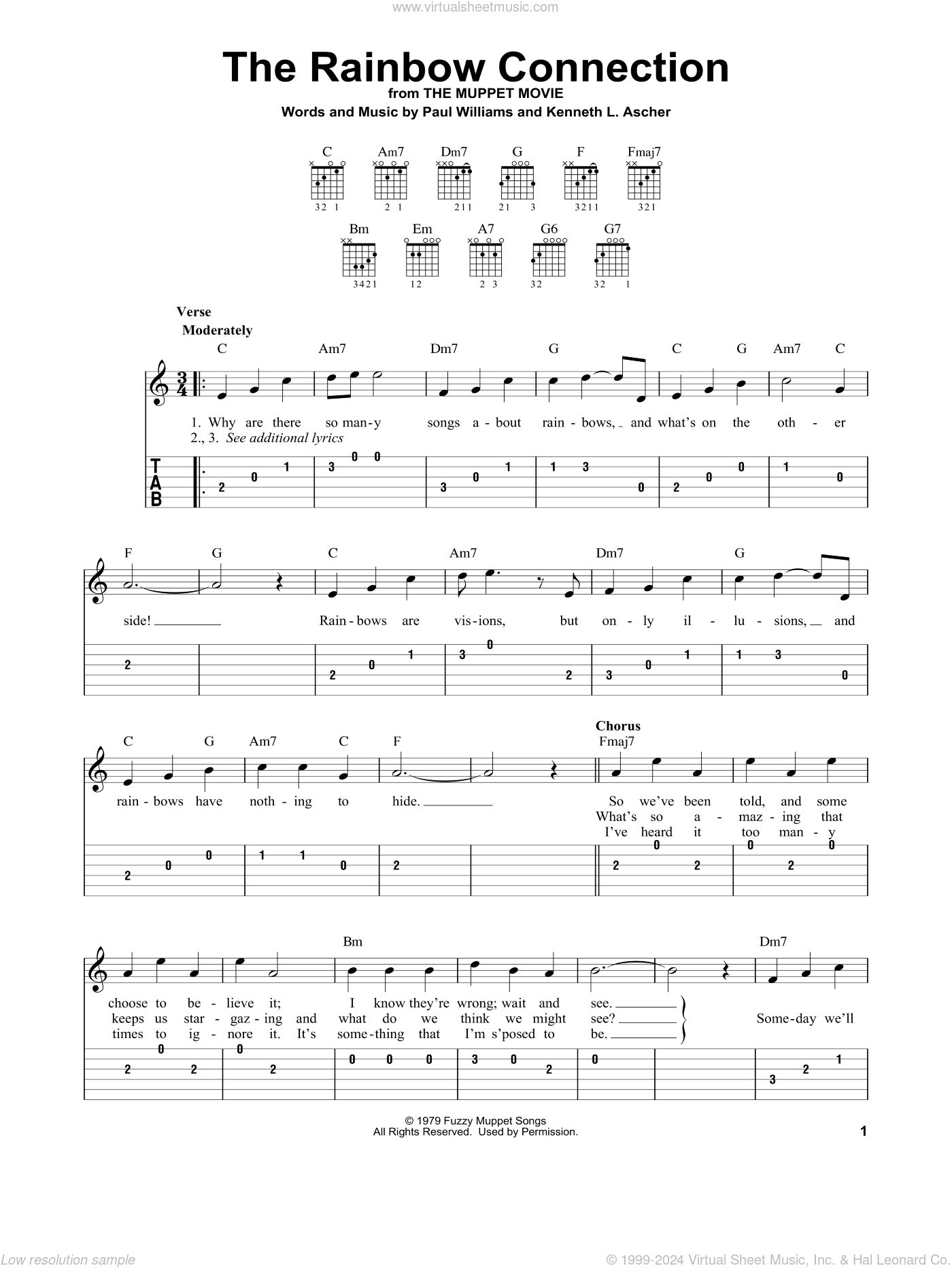 The Rainbow Connection sheet music for guitar solo (easy tablature)