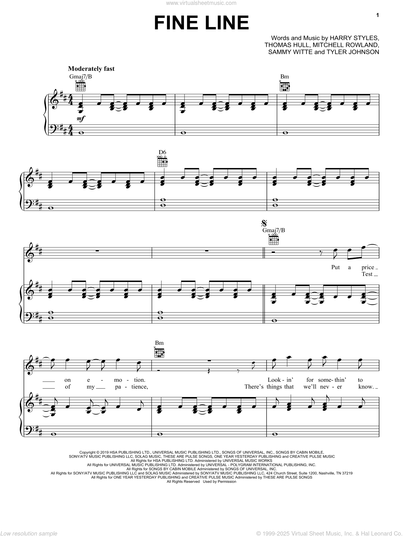 Harry Styles: Fine Line sheet music for voice, piano or guitar