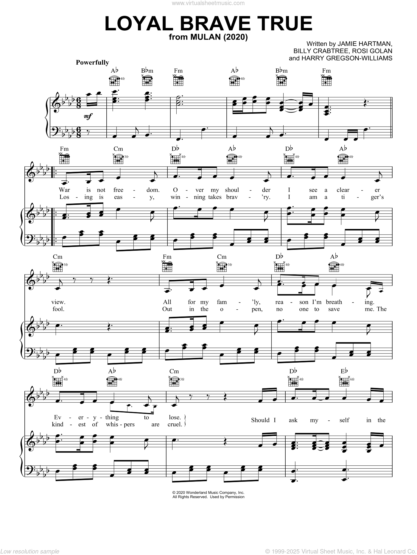 Loyal Brave True (from Mulan) sheet music for voice, piano or guitar