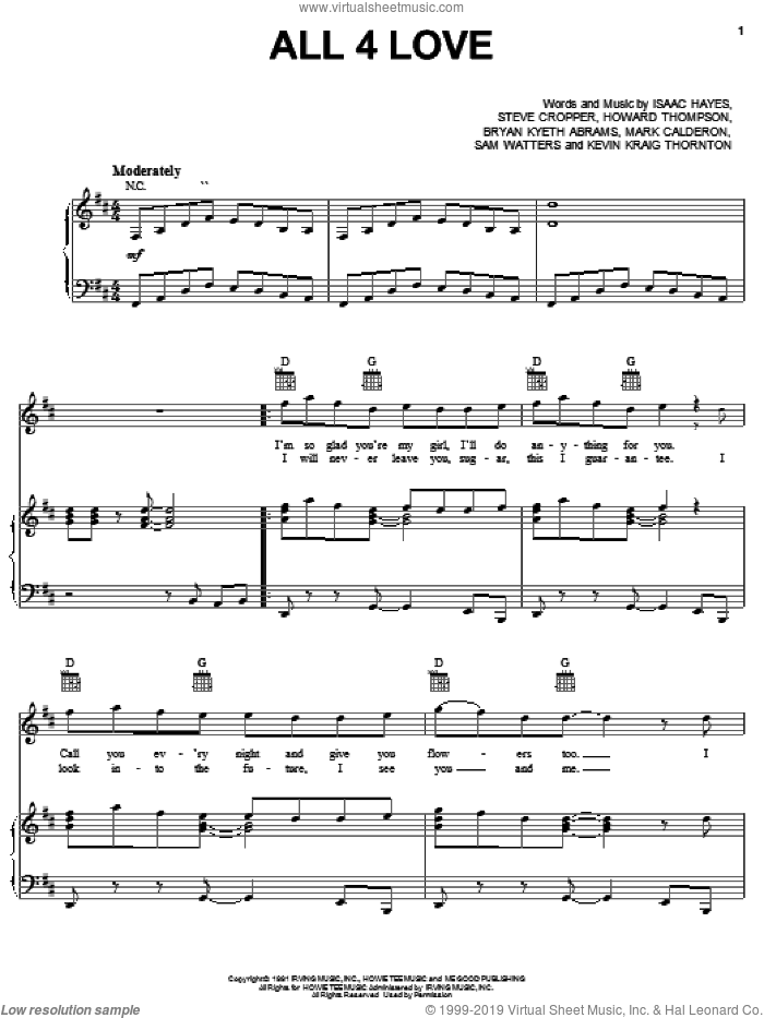 All 4 Love sheet music for voice, piano or guitar (PDF)