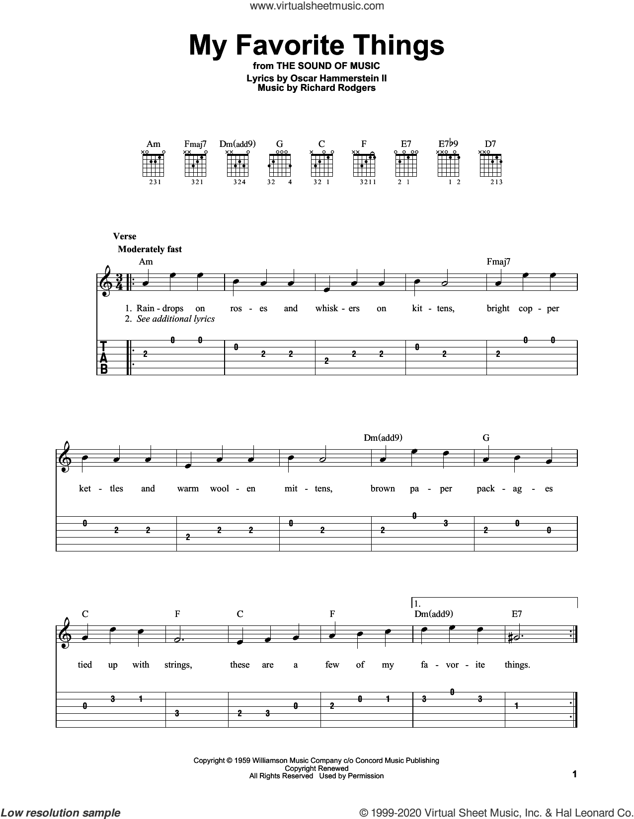 My Favorite Things (from The Sound Of Music) sheet music for guitar ...