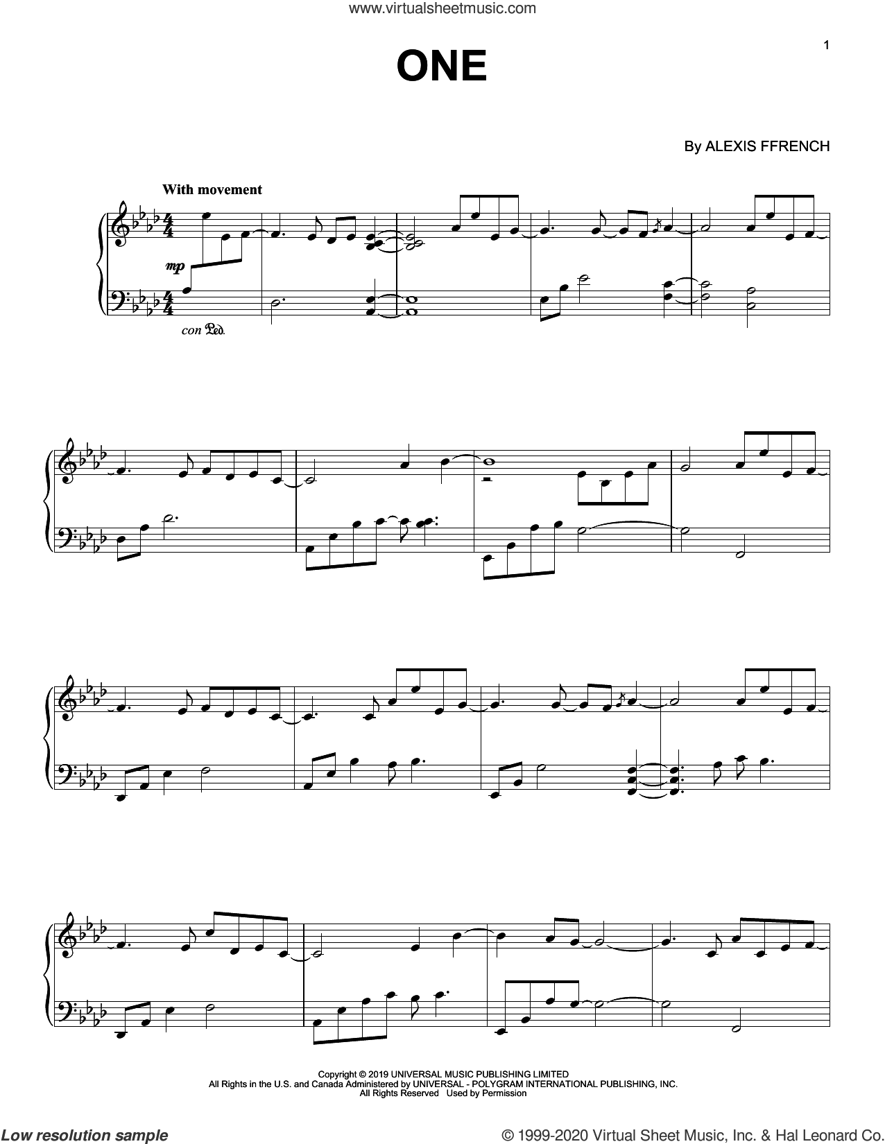 Alexis Ffrench: One sheet music for piano solo (PDF-interactive)