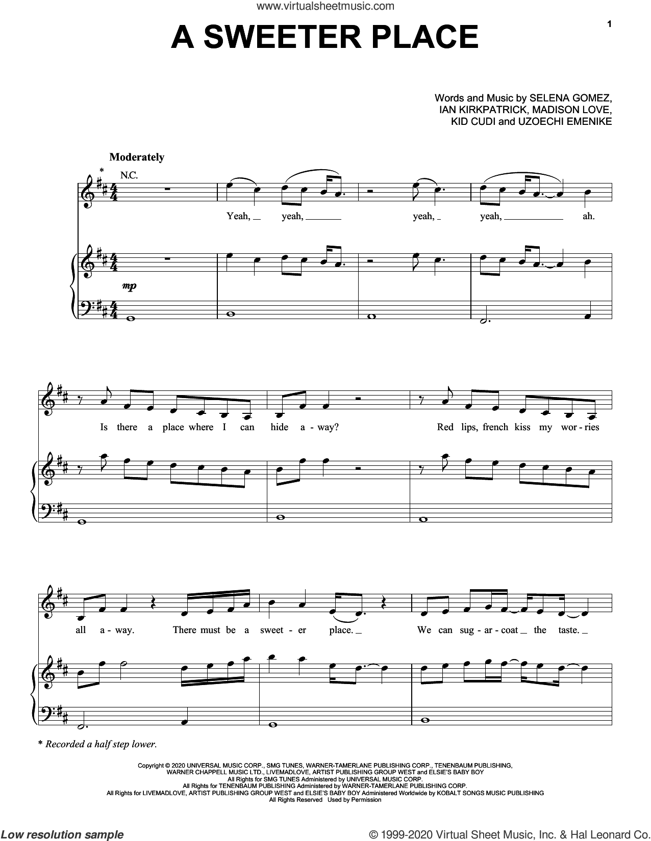 A Sweeter Place (feat. Kid Cudi) sheet music for voice, piano or guitar