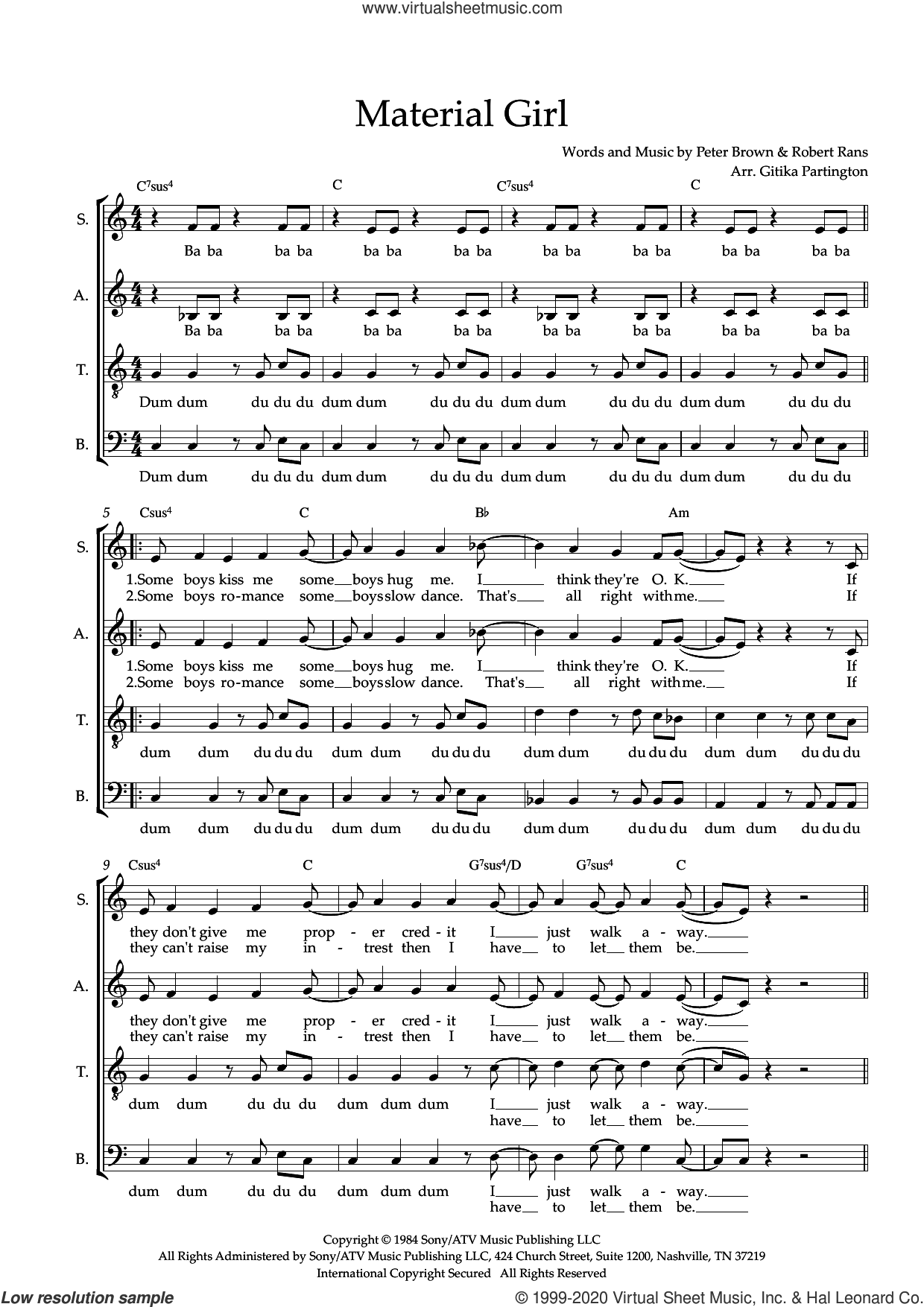 Material Girl (arr. Gitika Partington) sheet music for choir (SATB ...