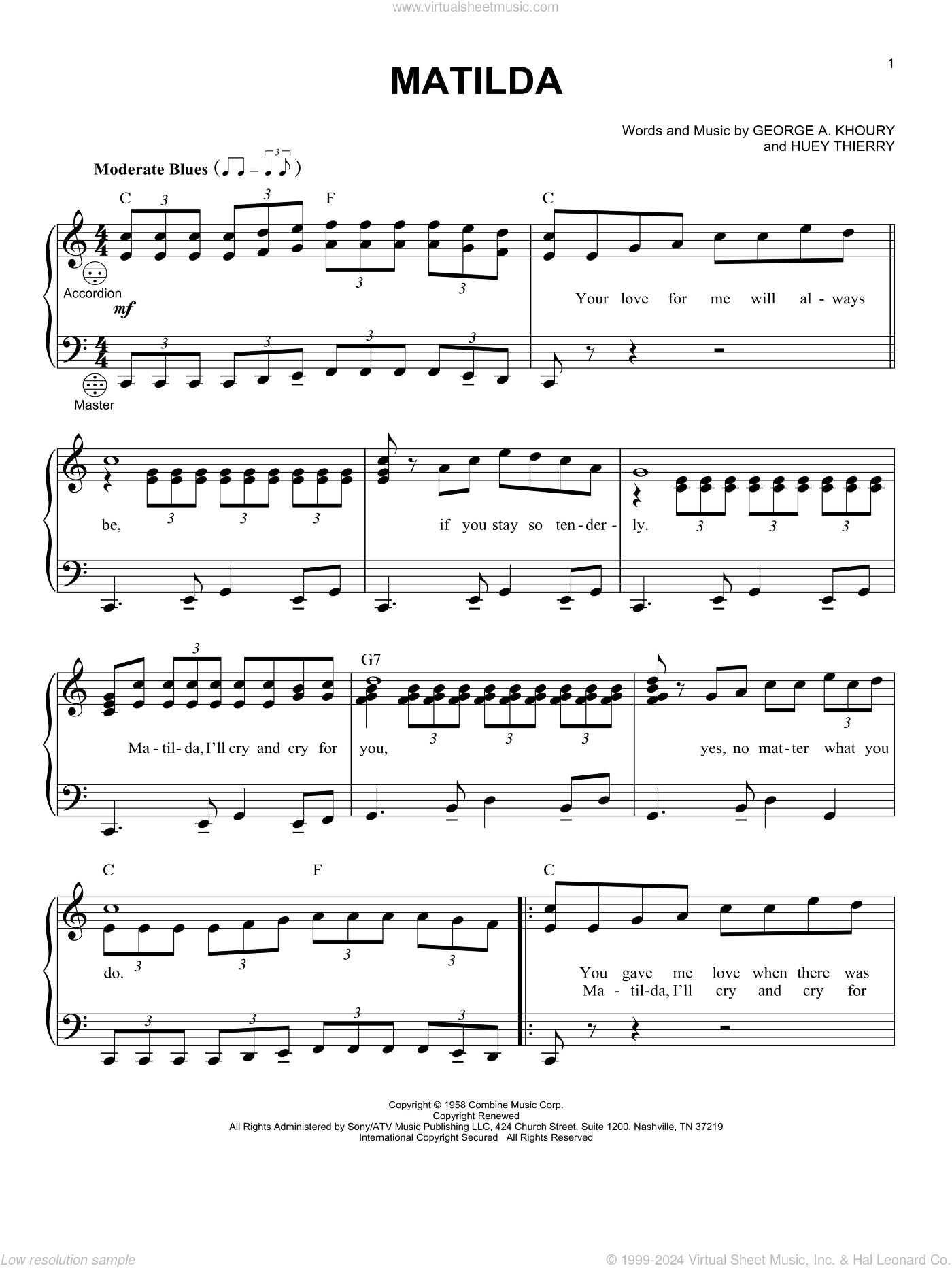 Matilda sheet music for accordion (PDF-interactive)