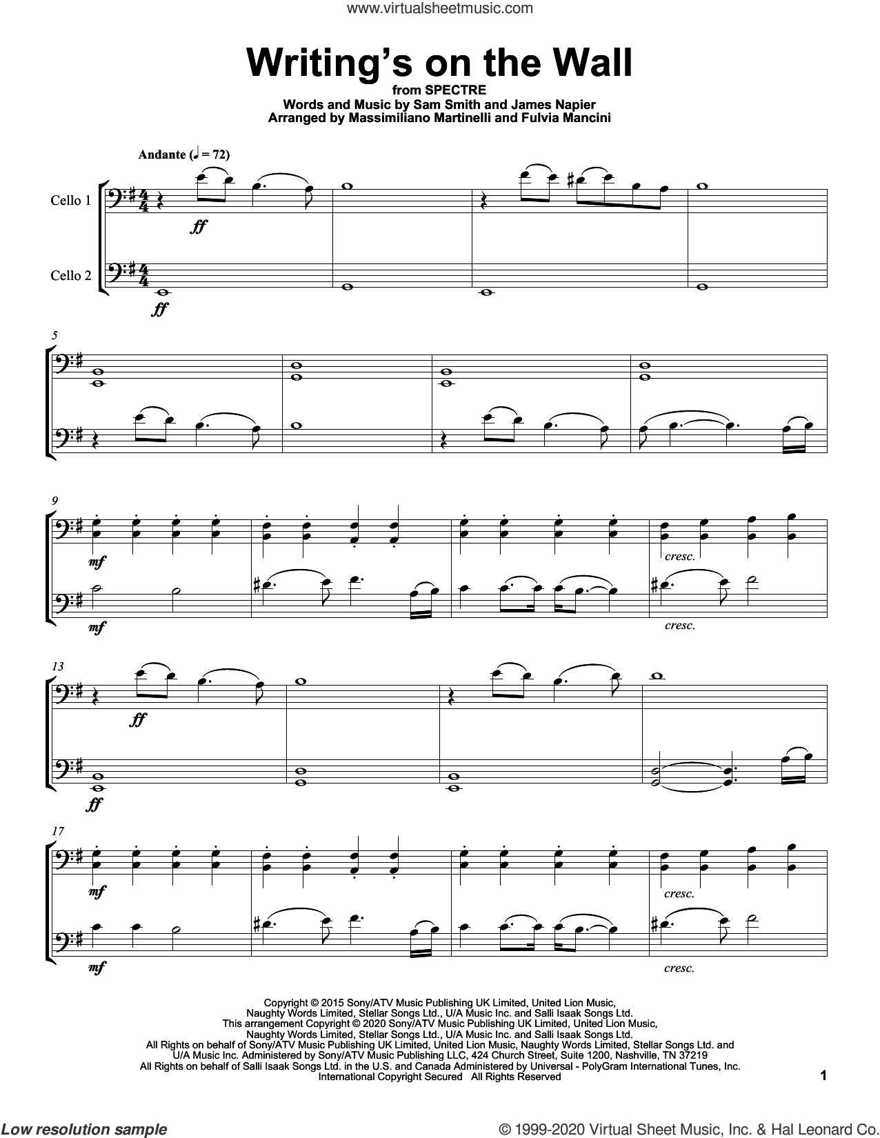 Writing's On The Wall sheet music for two cellos (duet, duets)