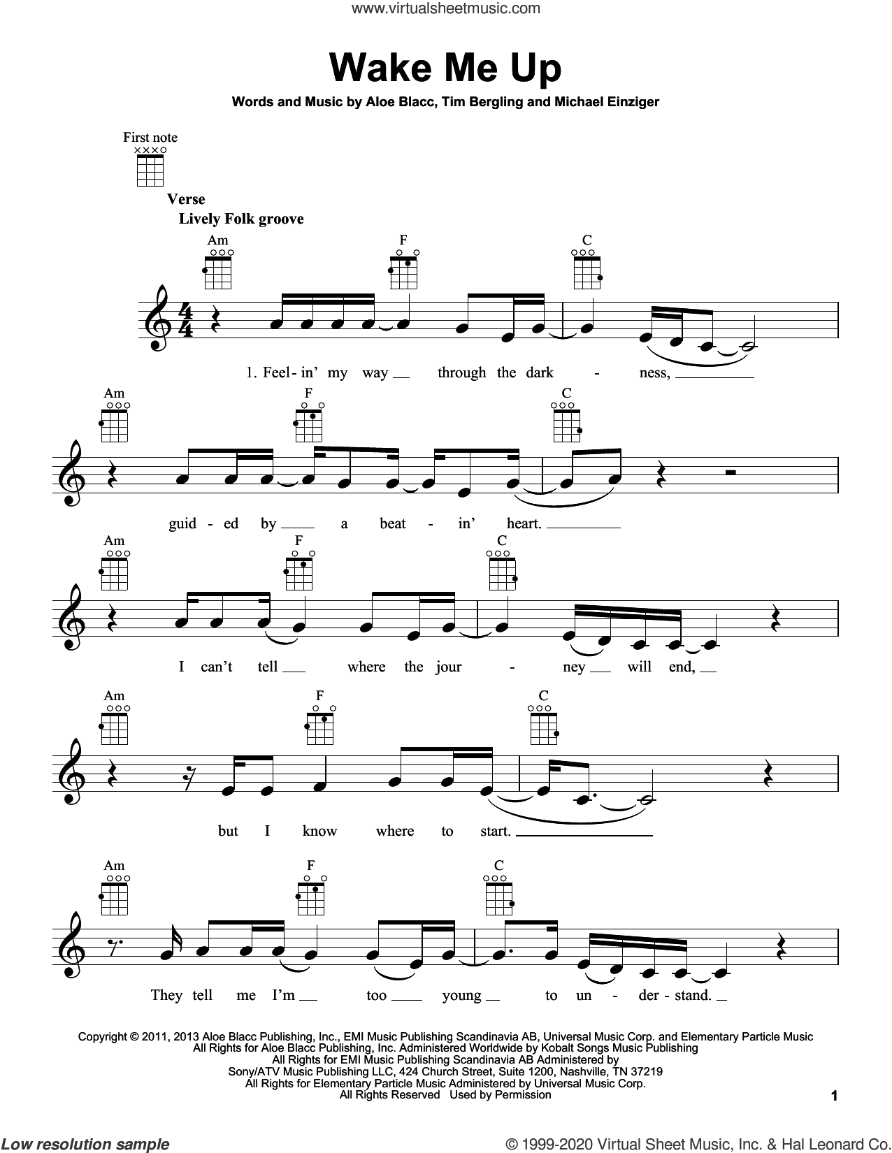 Wake Me Up sheet music for ukulele (PDF-interactive)