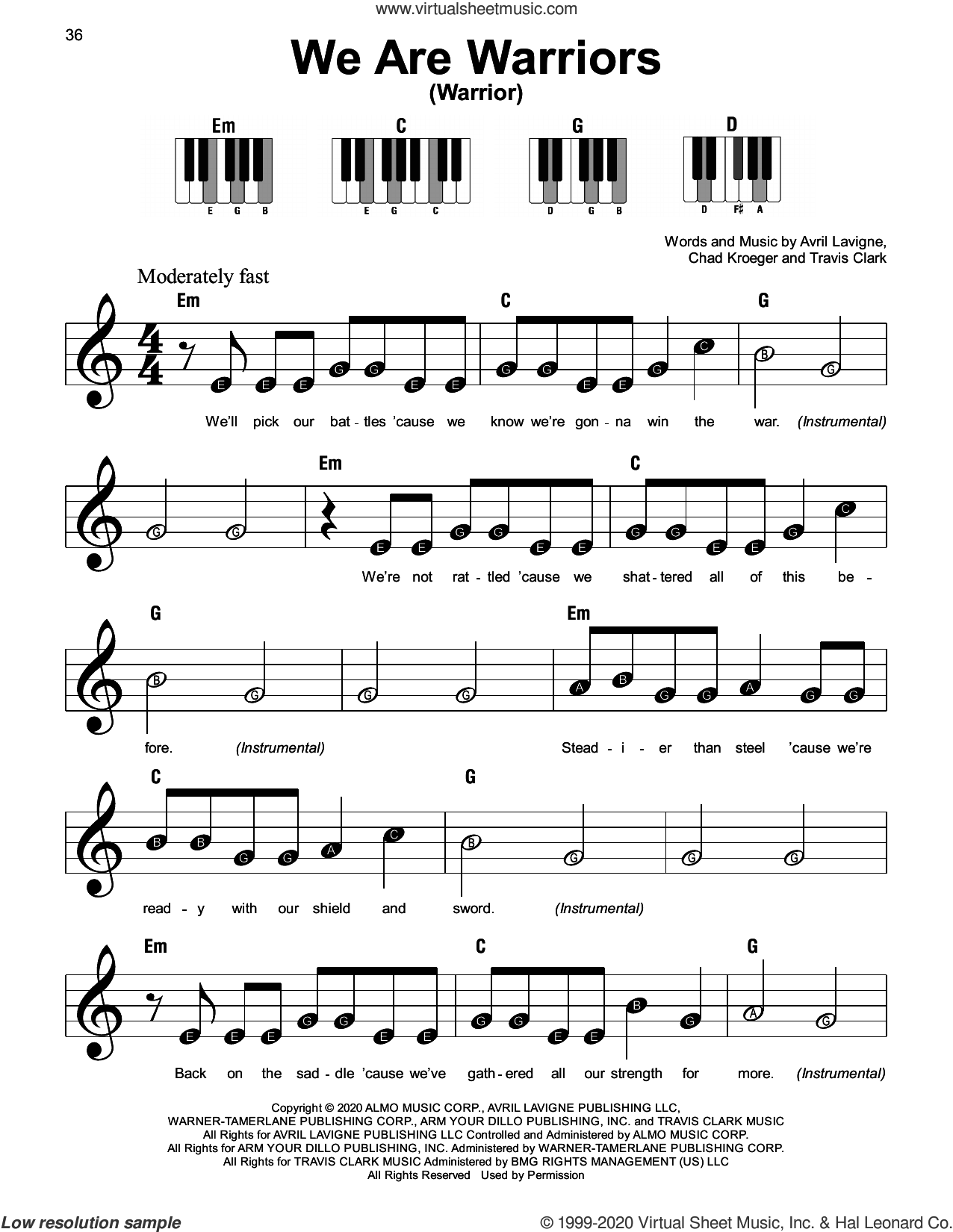 We Are Warriors (Warrior), (beginner) sheet music for piano solo