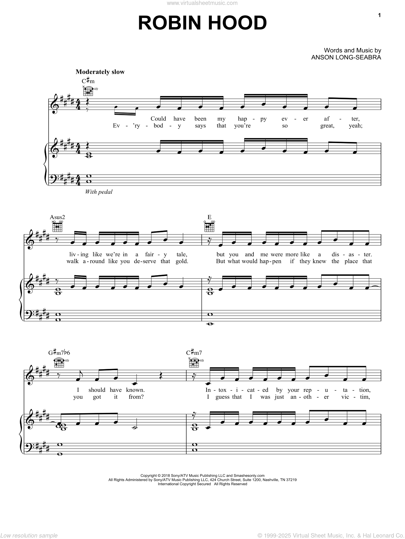 Anson Seabra: Robin Hood sheet music for voice, piano or guitar