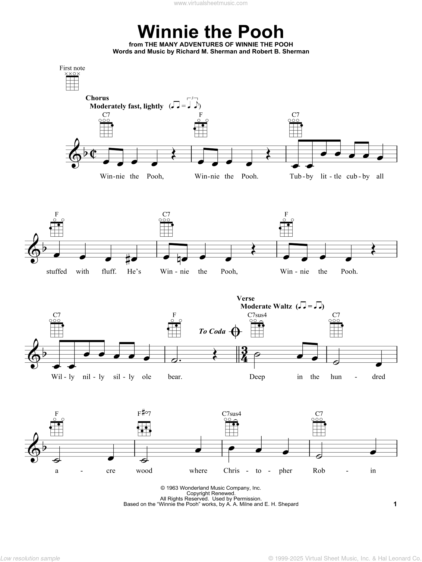 Winnie The Pooh (from The Many Adventures Of Winnie The Pooh) sheet ...