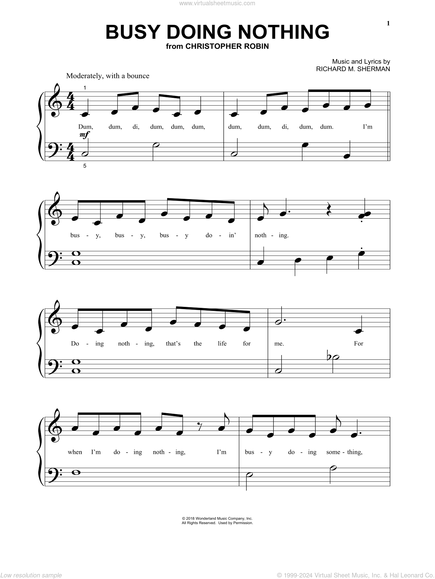 Richard M. Sherman: Busy Doing Nothing (from Christopher Robin) sheet ...