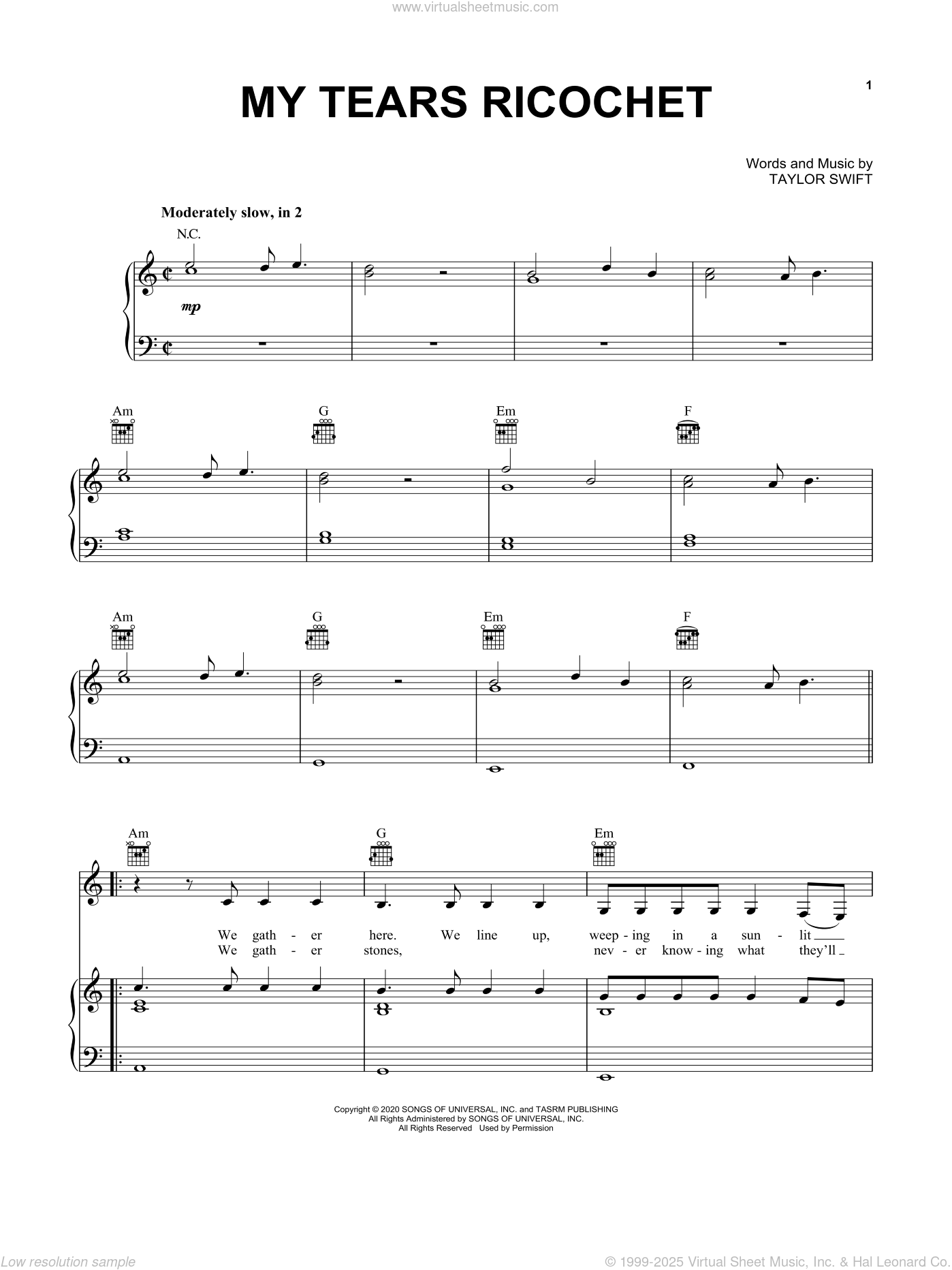 my tears ricochet sheet music for voice, piano or guitar (PDF)