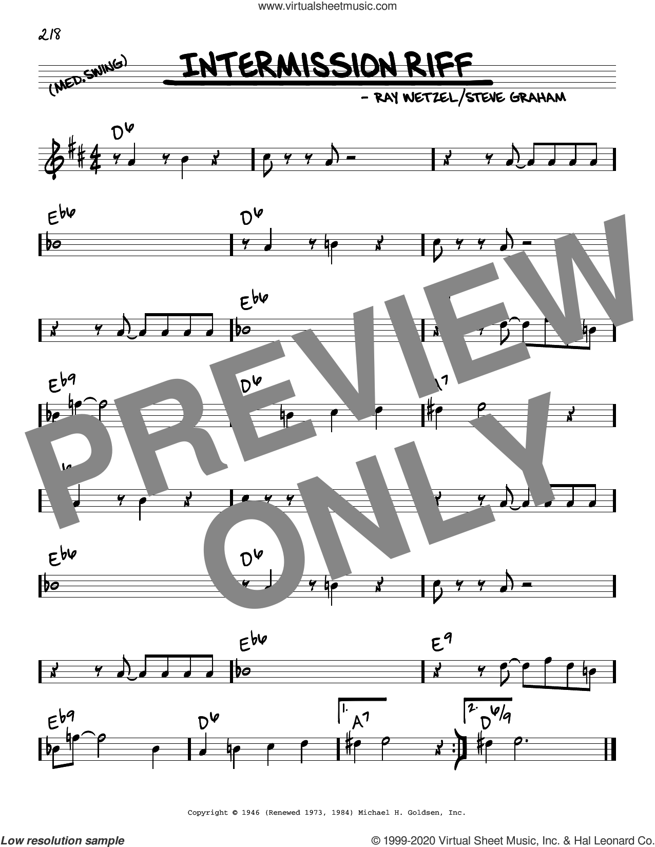 Intermission Riff sheet music (real book - melody and chords) (real book)