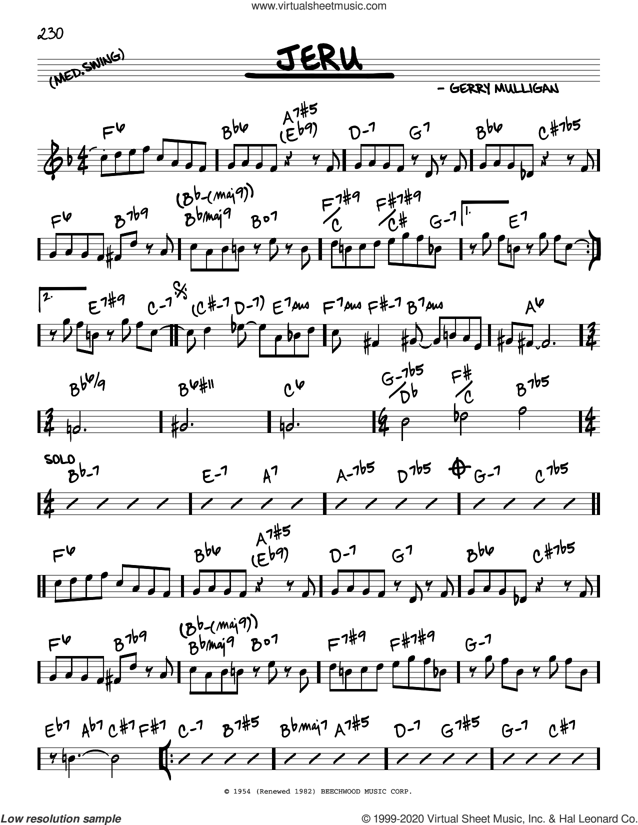 Jeru sheet music (real book - melody and chords) (real book)